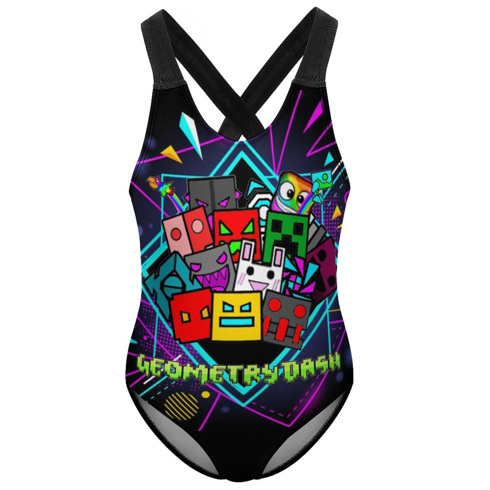 Geometry Dash Girls One-piece Swimsuit Beach Pool Kids Swimwear Bathing ...