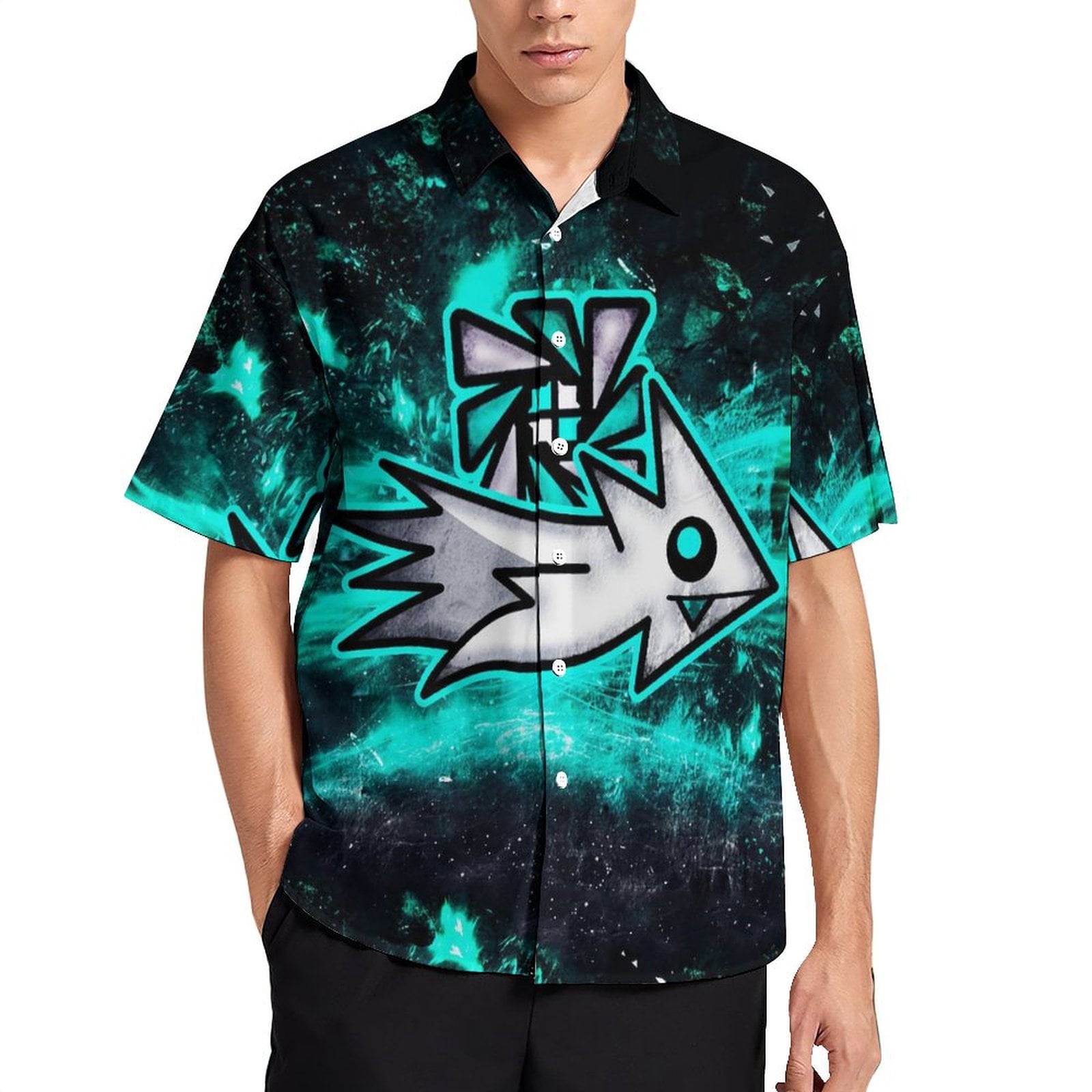 Geometry Dash Hawaiian Shirts for Men Fashion Button Down Short Sleeve ...
