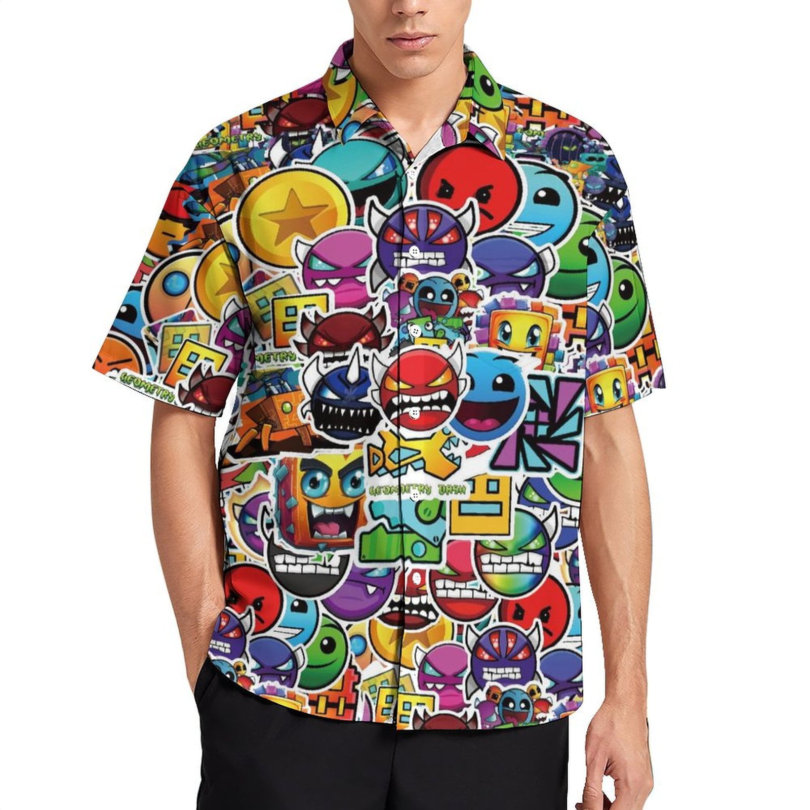 Geometry Dash Hawaiian Shirts for Men Fashion Button Down Short Sleeve ...