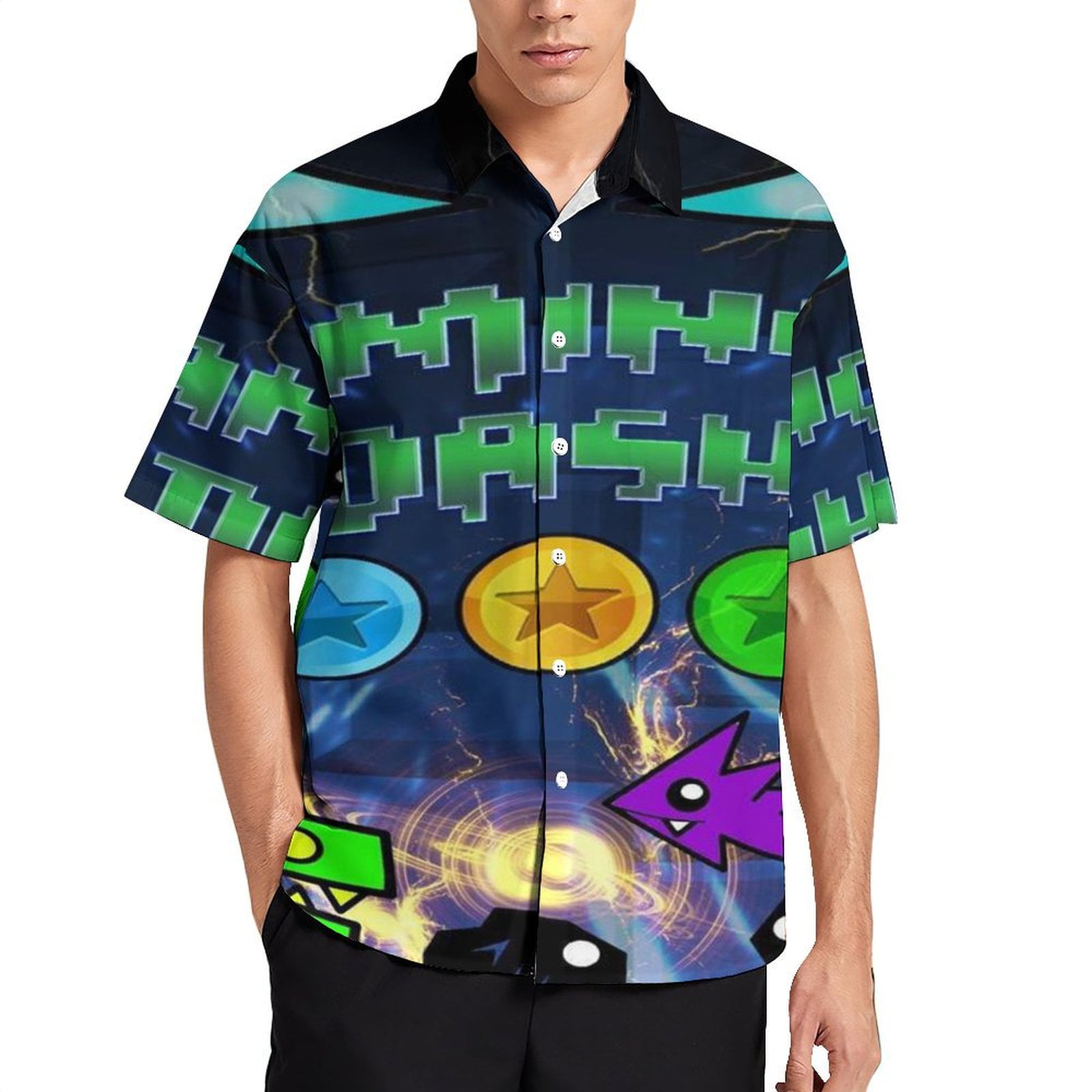 Geometry Dash Hawaiian Shirts for Men Fashion Button Down Short Sleeve ...