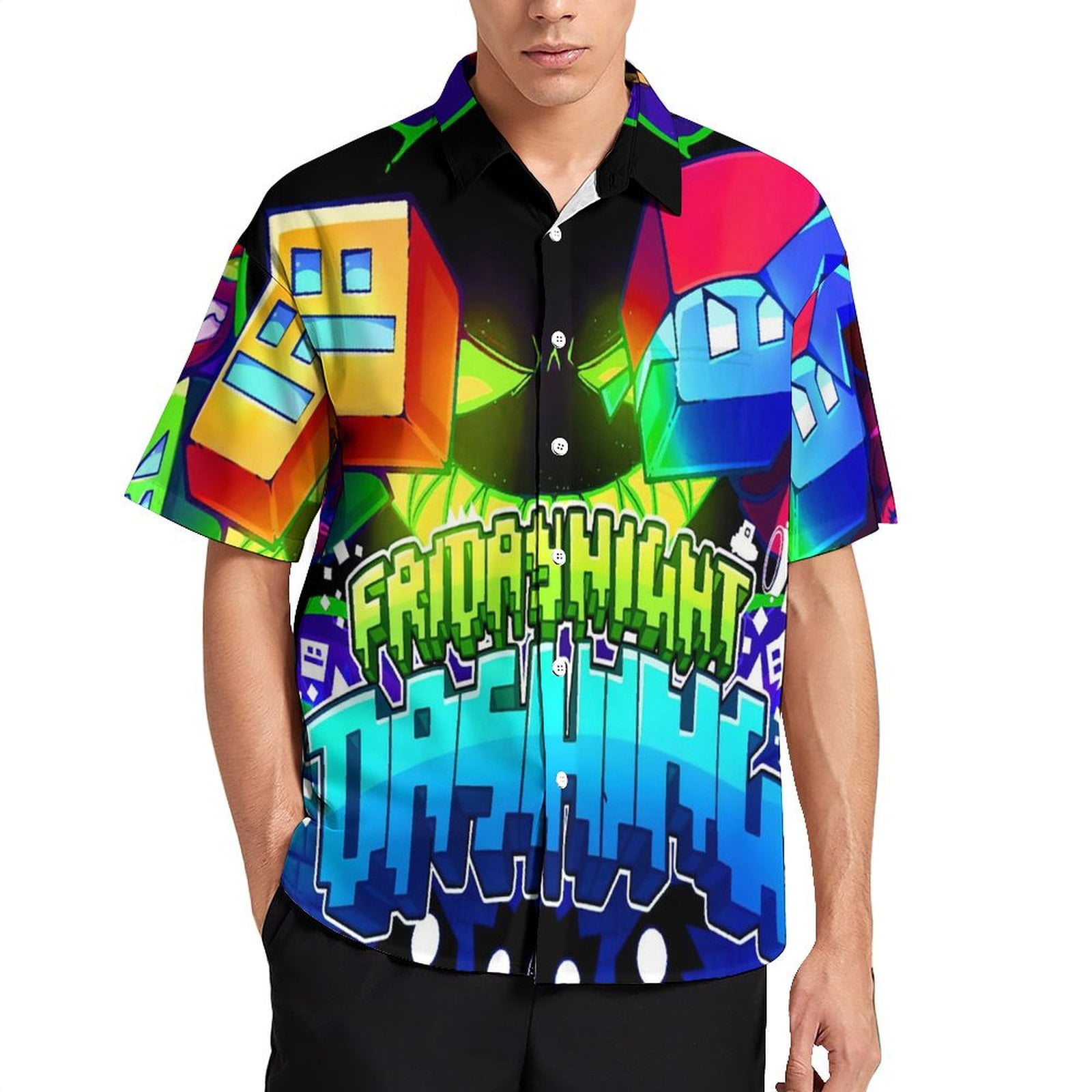 Geometry Dash Hawaiian Shirts for Men Fashion Button Down Short Sleeve ...