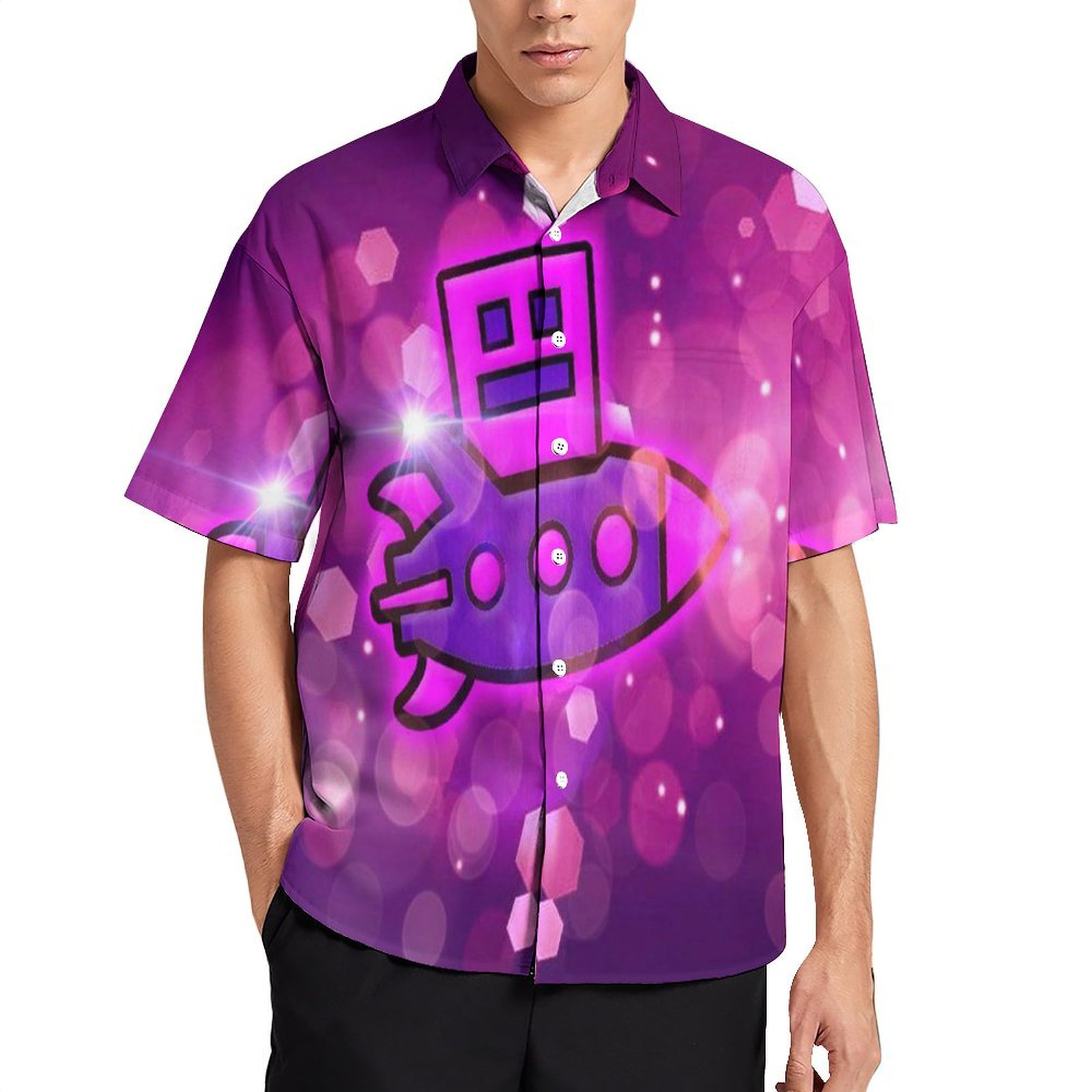 Geometry Dash Hawaiian Shirts for Men Fashion Button Down Short Sleeve ...