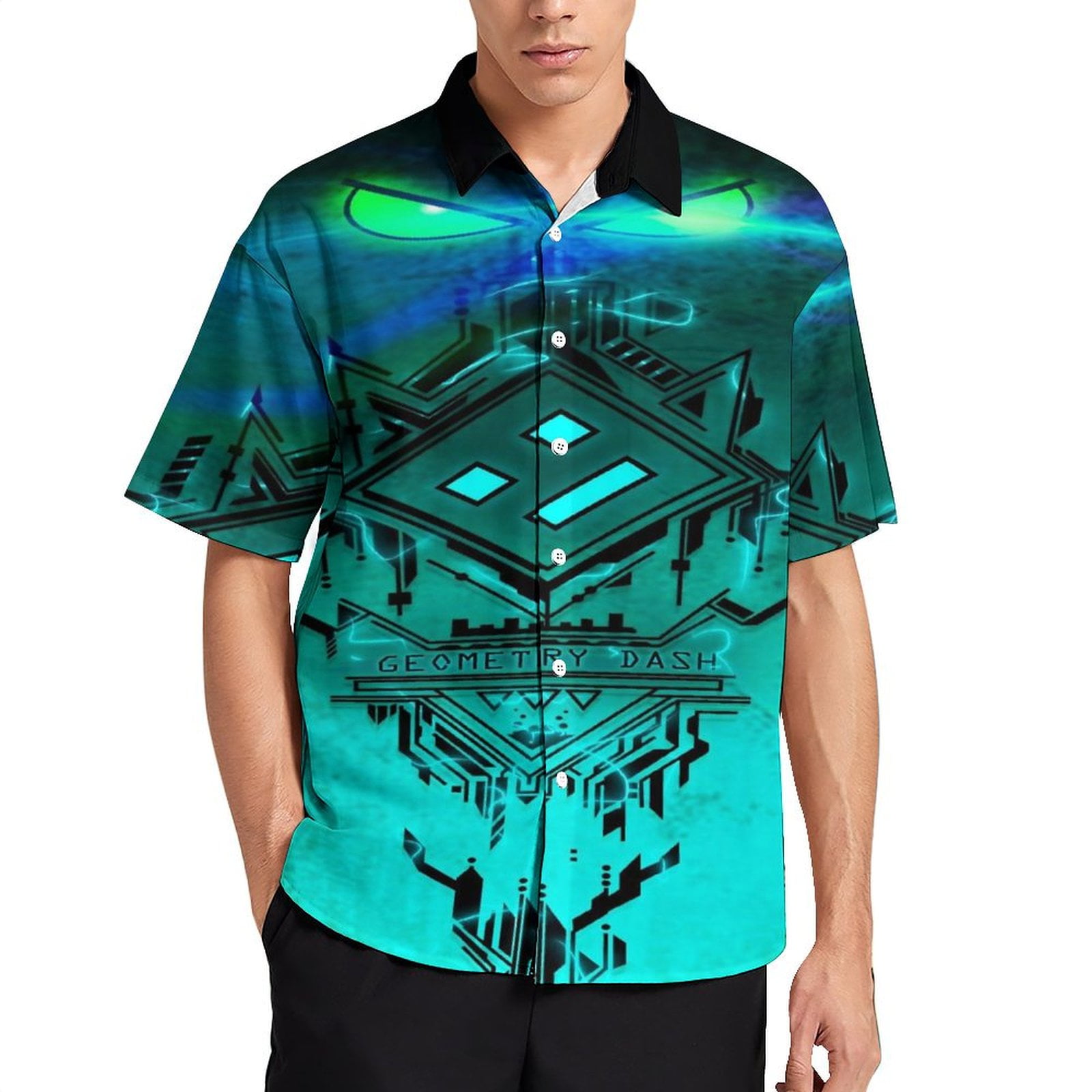 Geometry Dash Hawaiian Shirts for Men Fashion Button Down Short Sleeve ...