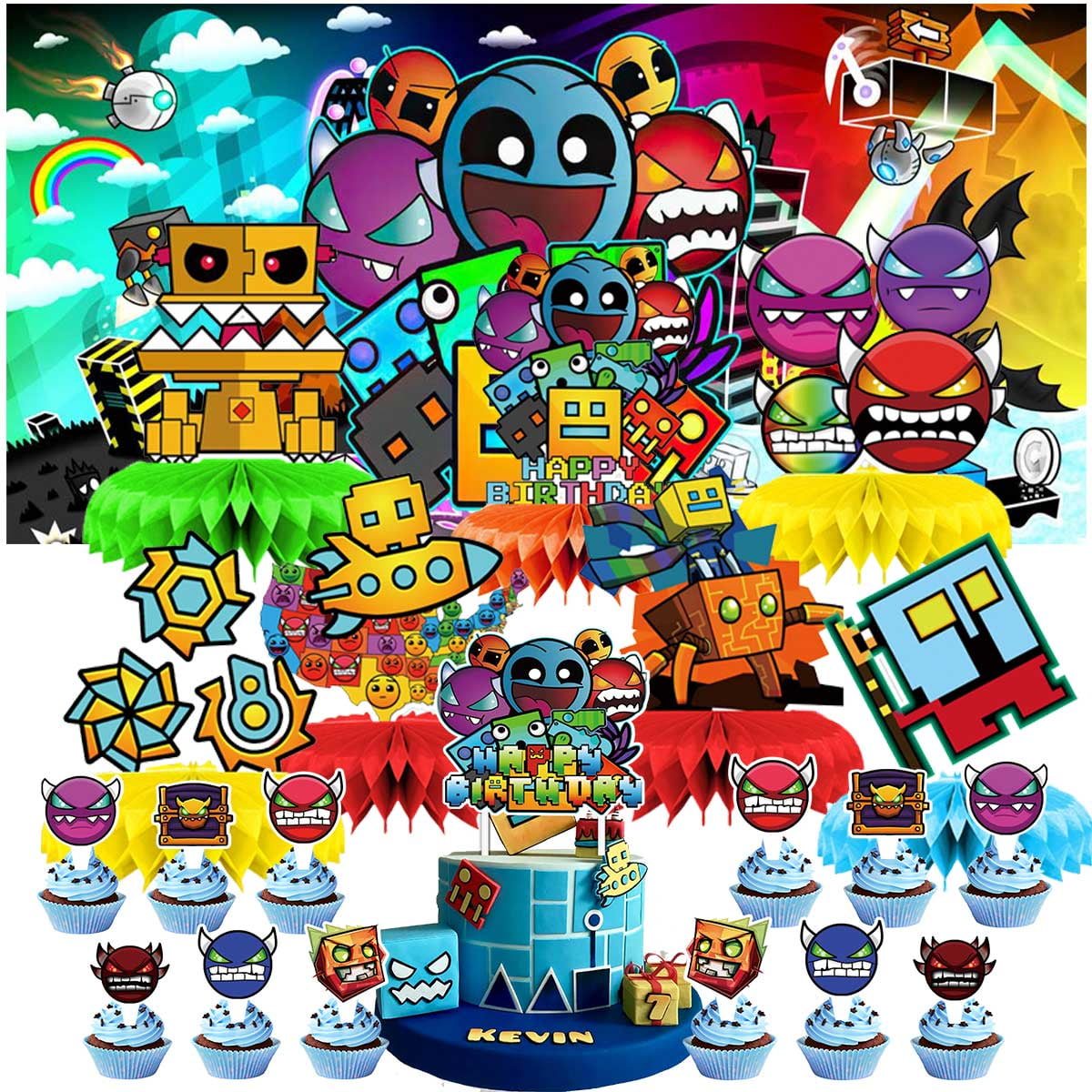 Geometry Dash Party Supplies Honeycomb Centerpieces Table Toppers ...