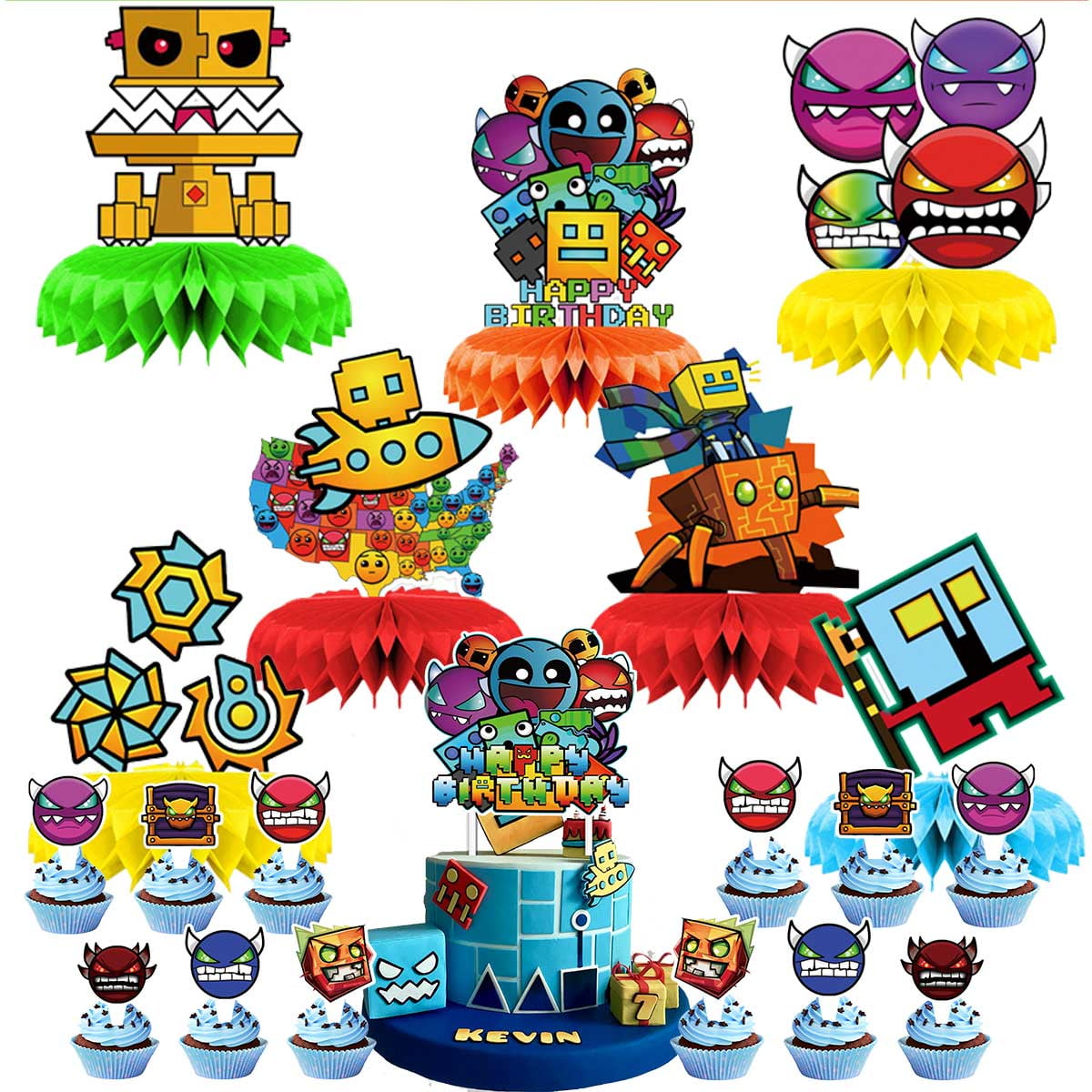 Geometry Dash Honeycomb Centerpieces Table Toppers Cake Toppers ...