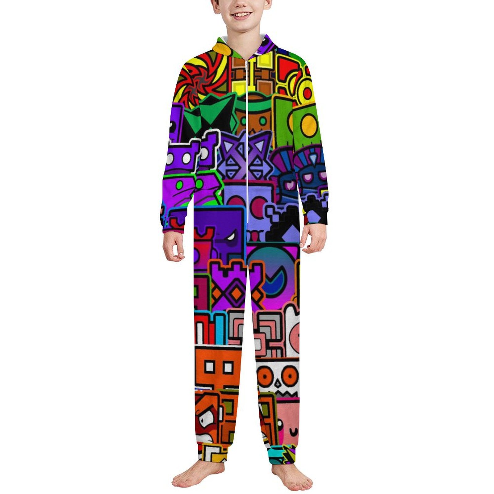 Geometry Dash Kids One Piece Pajama Hooded Union Suit PJs Sleepwear for ...