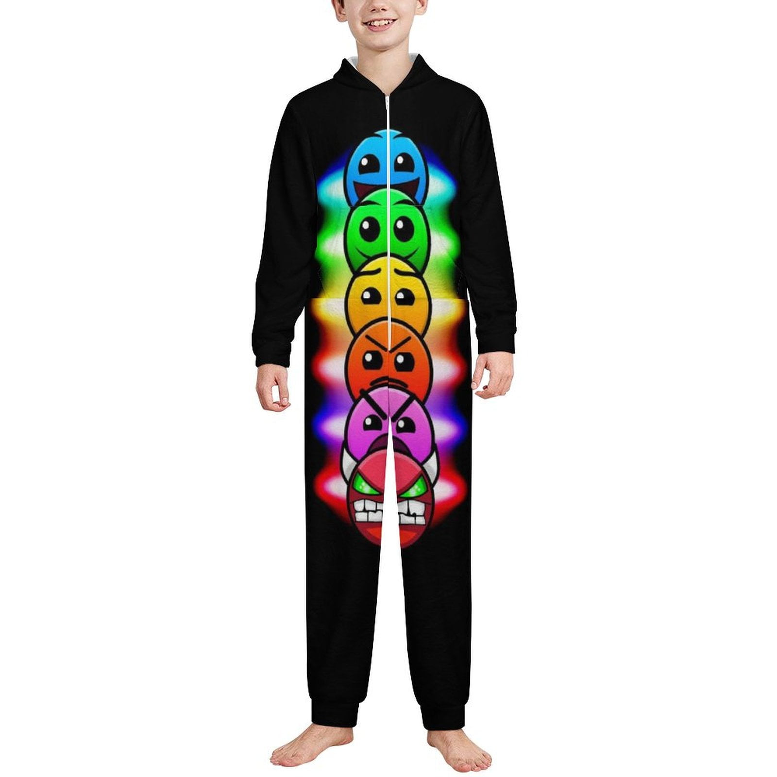 Geometry Dash Kids One Piece Pajama Hooded Union Suit PJs Sleepwear for ...