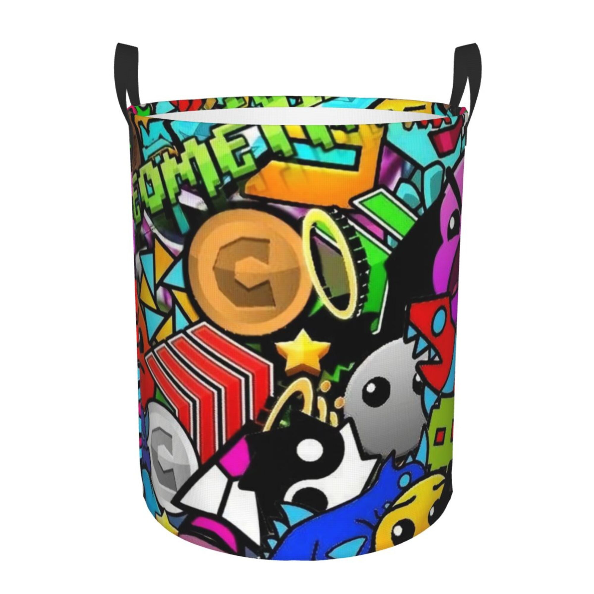 Geometry Dash Laundry Hamper Basket, Waterproof Collapsible Circular ...