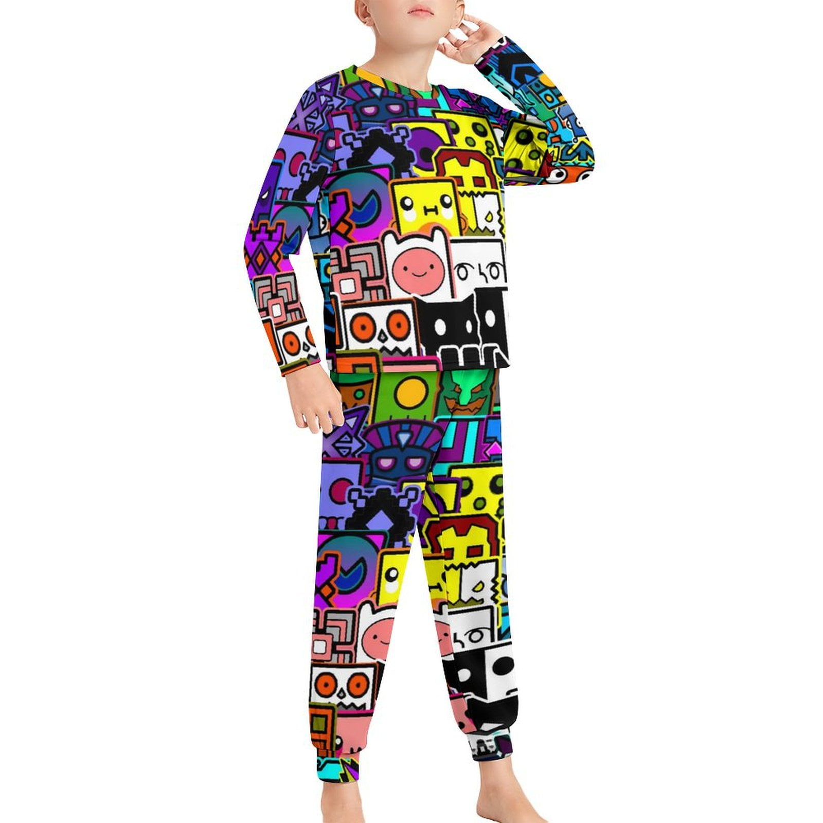 Geometry Dash Little Big Boys Girls Pajamas Set Long Sleeve Kids PJs ...