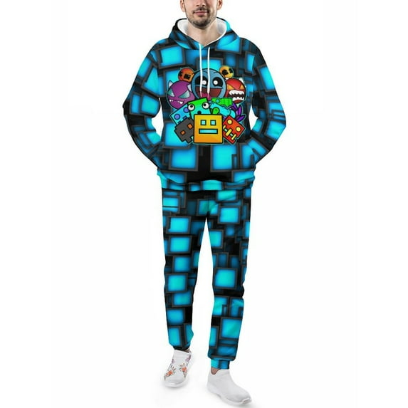 Geometry Dash Mens 2 Piece Tracksuit Athletic Sweatsuits Sets Hooded ...
