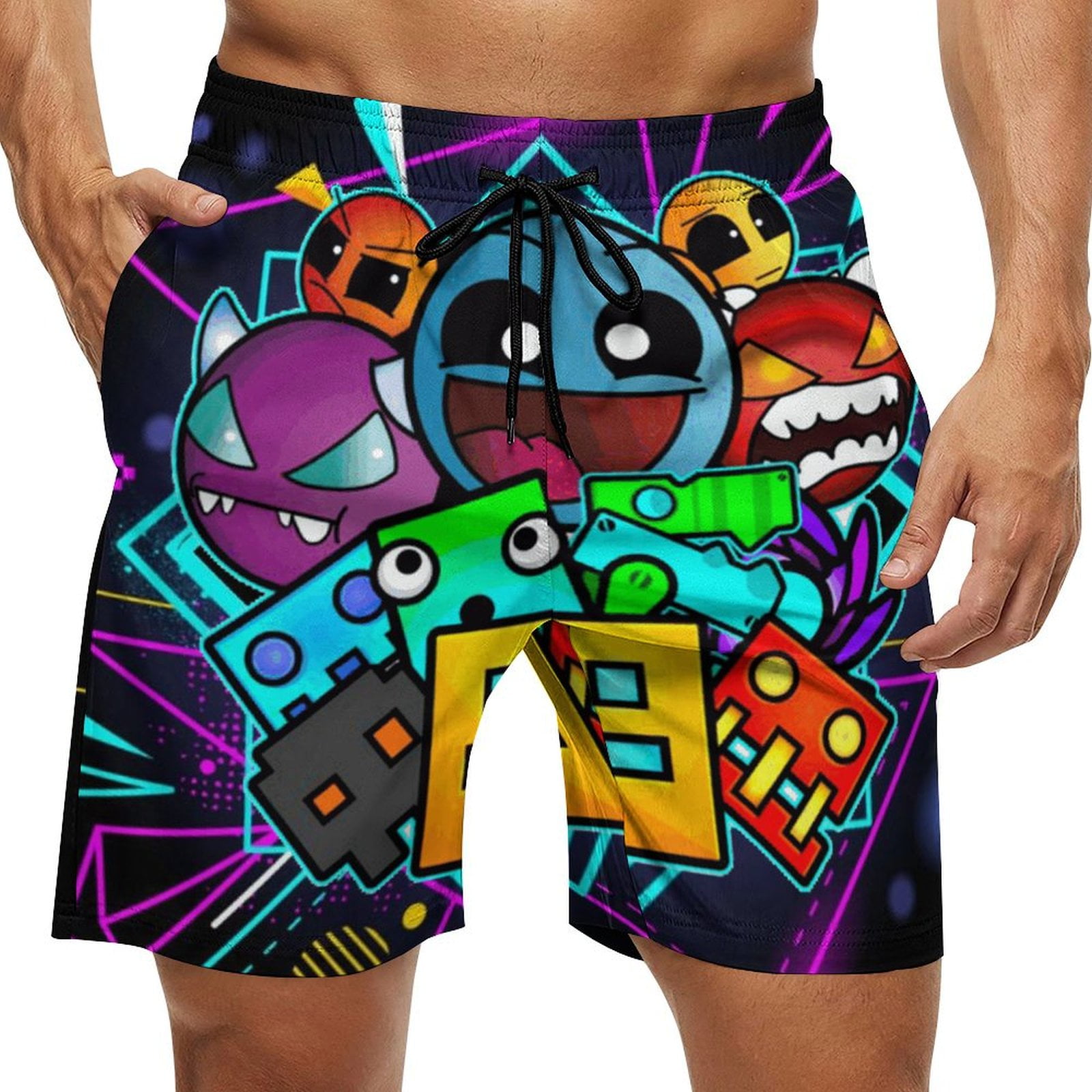Geometry Dash Mens Board Shorts Quick Dry Swim Trunk Lightweight Soft ...