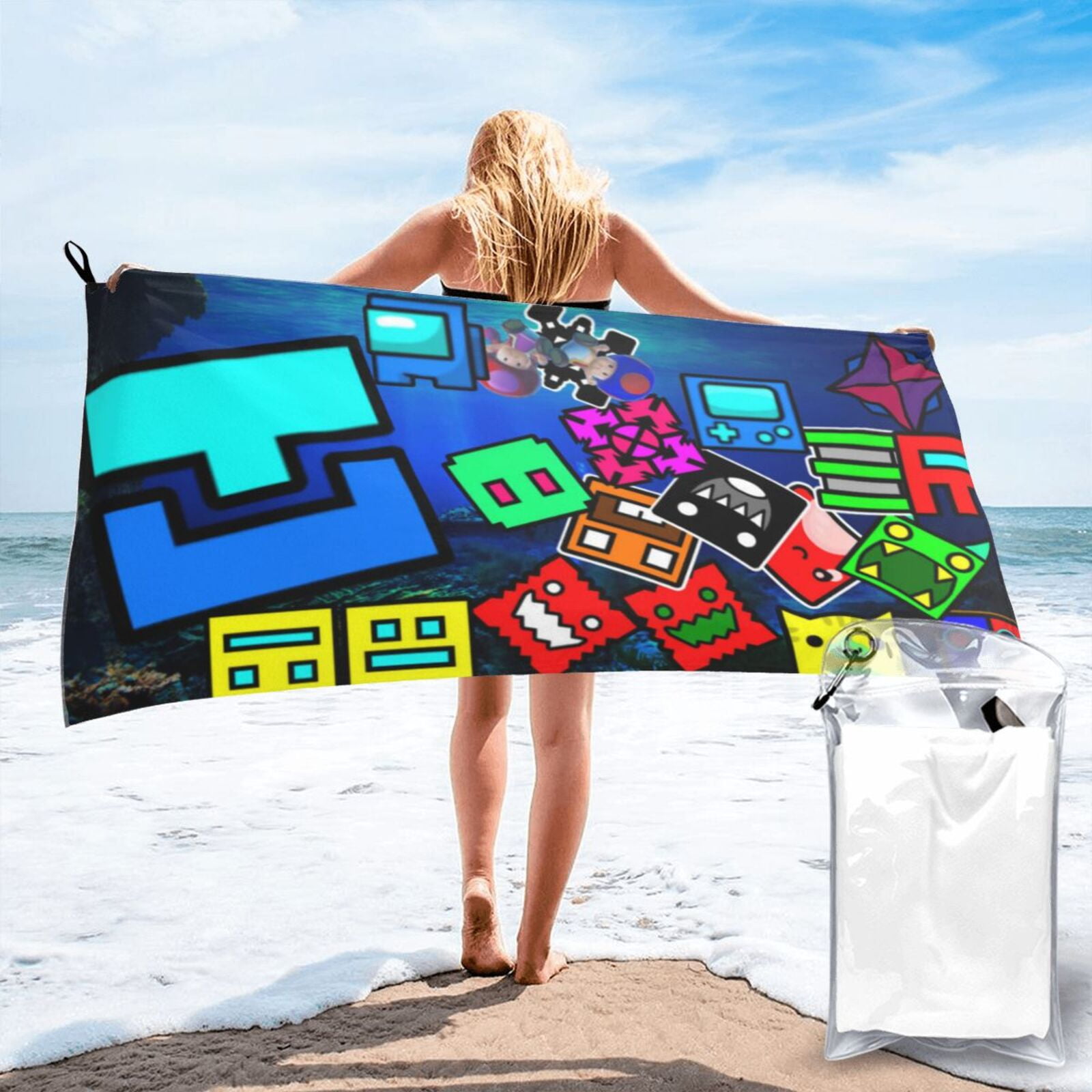 Geometry Dash Microfiber Beach Towel, 27.5"x55" Oversized Sand Free ...