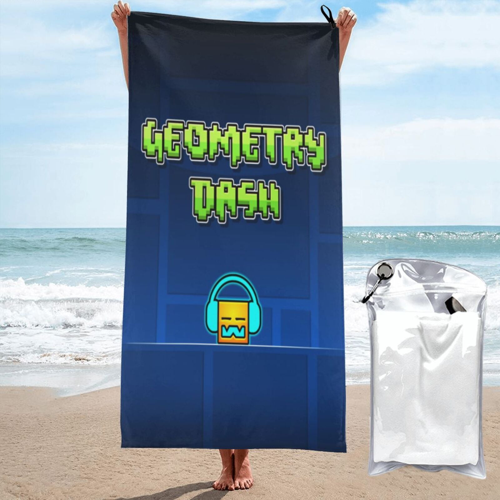 Geometry Dash Microfiber Beach Towel, 27.5"x55" Oversized Sand Free ...