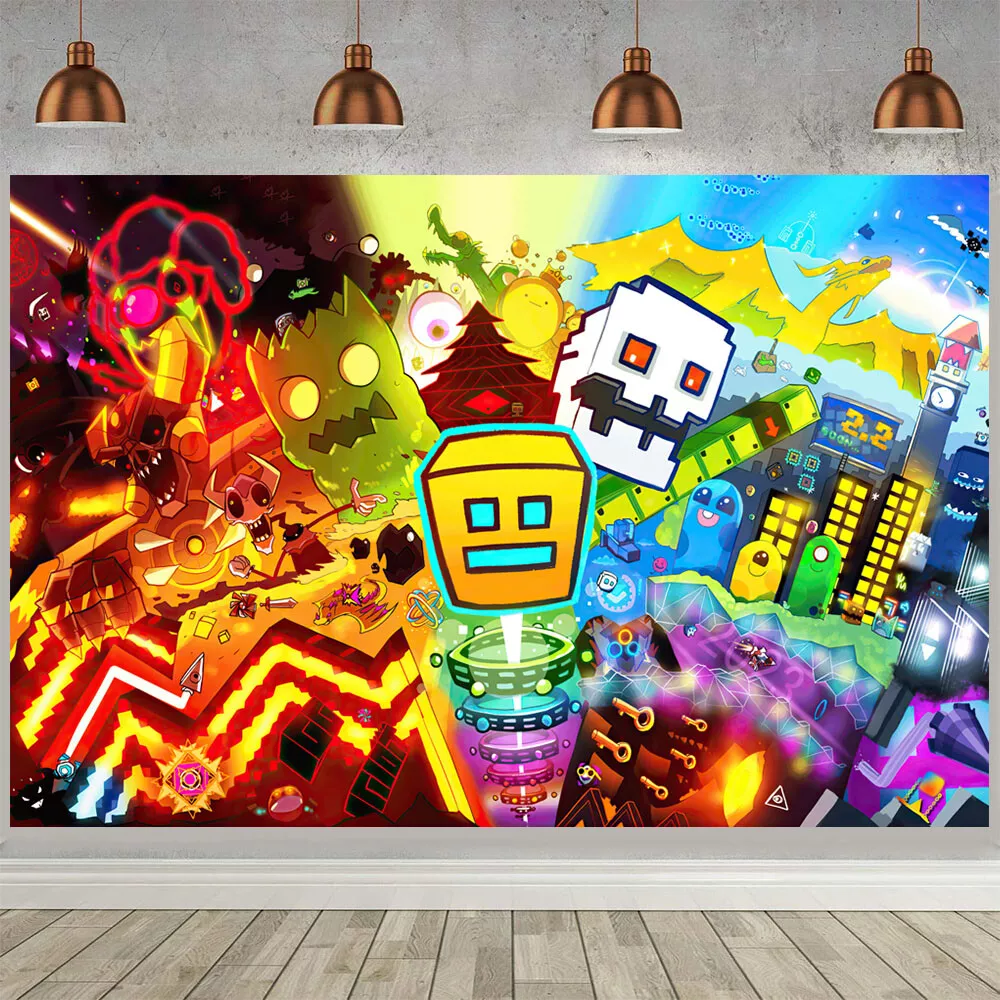 Geometry Dash Party Decor Backdrop Banner for Geometry Theme Birthday ...