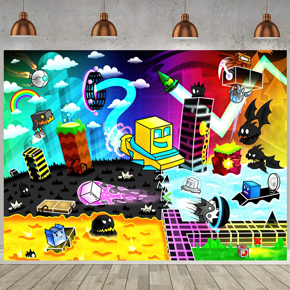 Geometry Dash Party Decor Backdrop Banner for Geometry Theme Birthday ...