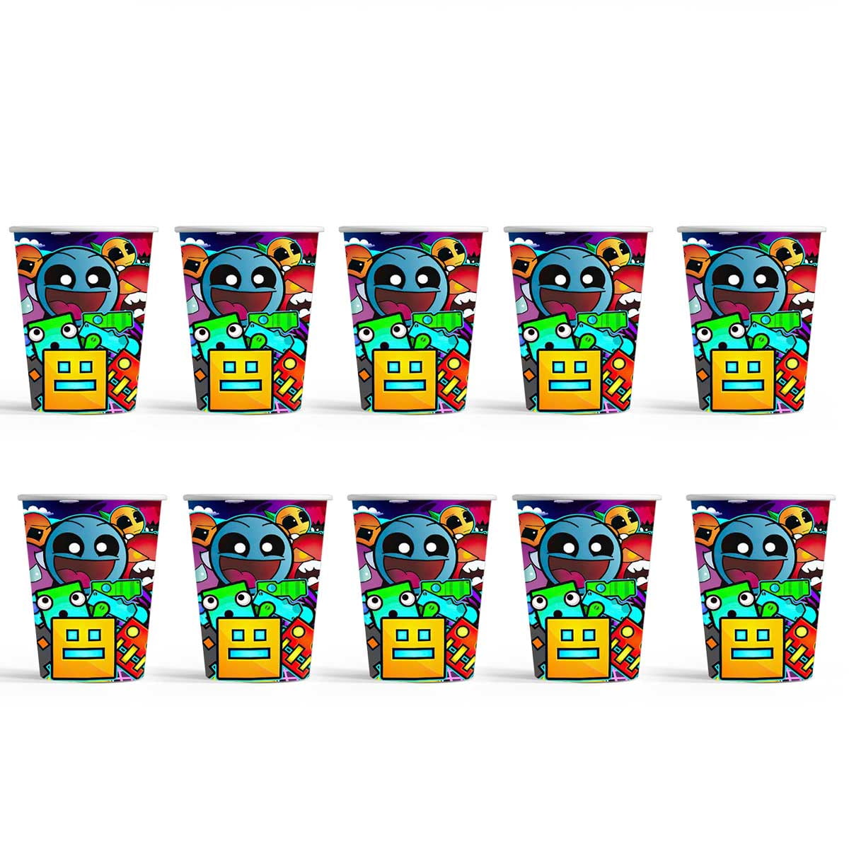 Geometry Dash Party Supplies Cups Birthday Tableware Disposable Paper ...