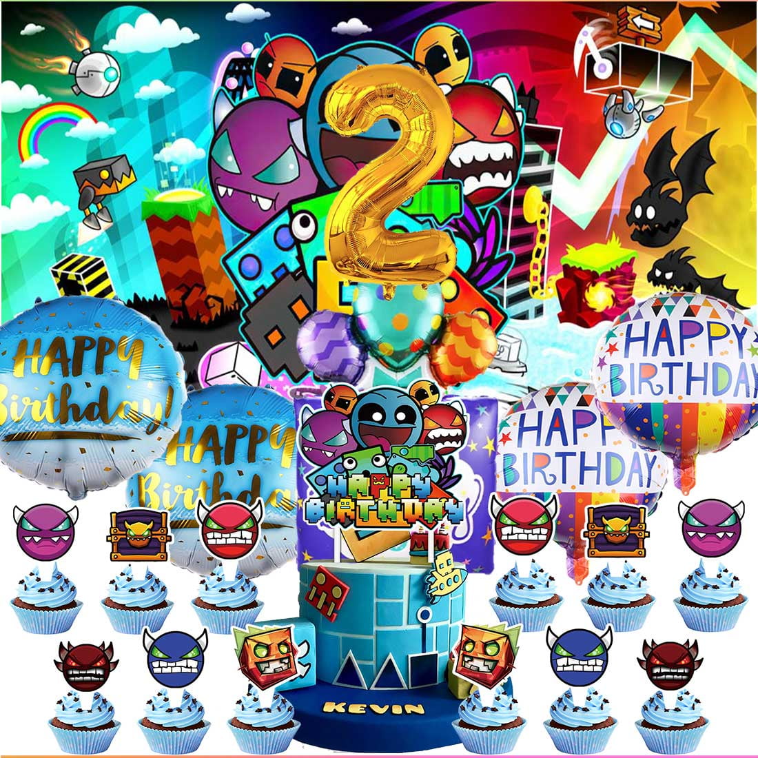 Geometry Dash Party Supplies Decor 2nd Kit Balloons Birthday Cake ...