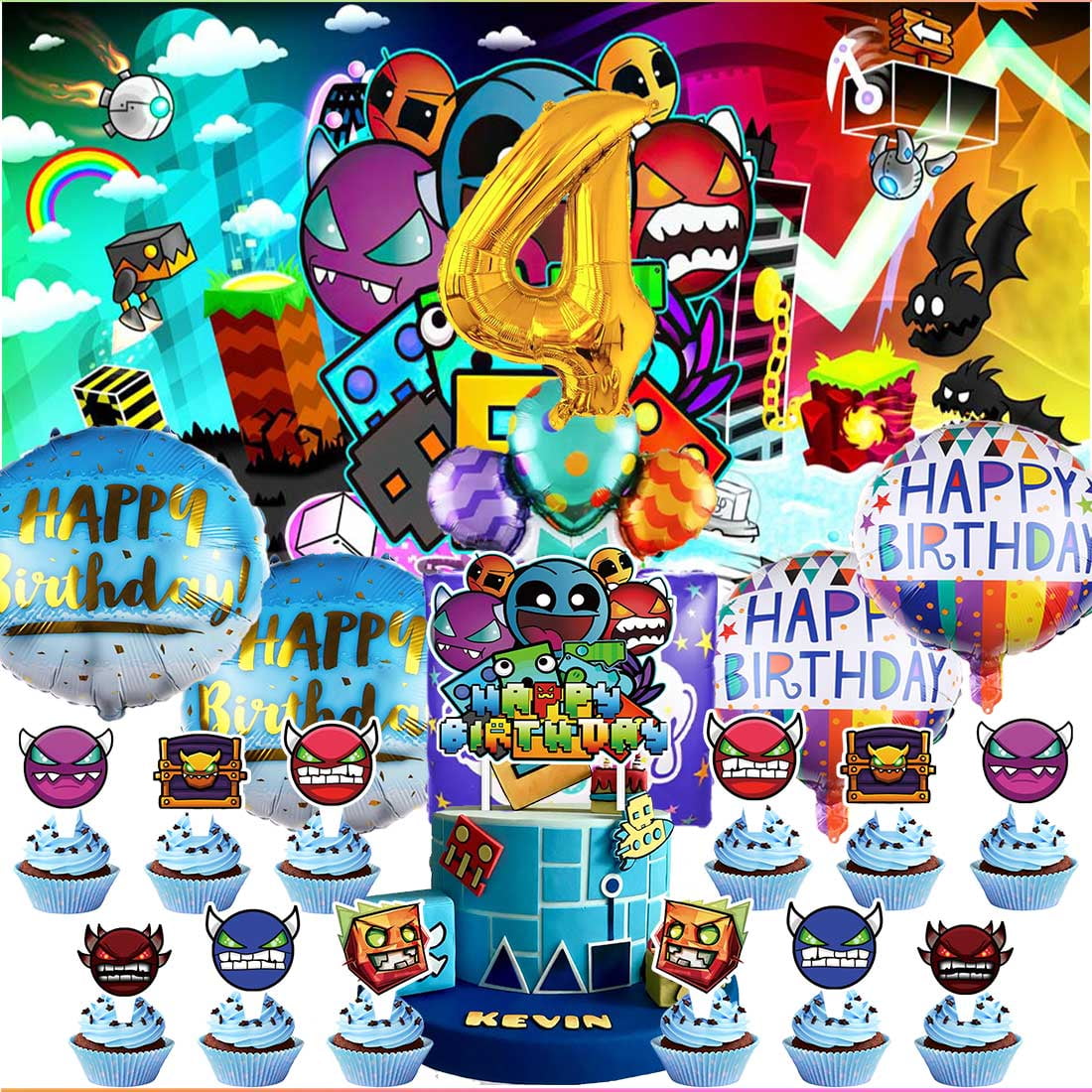 Geometry Dash Party Supplies Decor 4th Kit Balloons Birthday Cake ...
