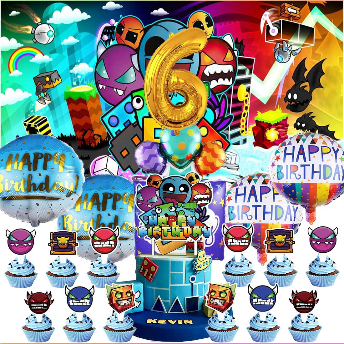 Geometry Dash Party Supplies Decor 6th Kit Balloons Birthday Cake ...
