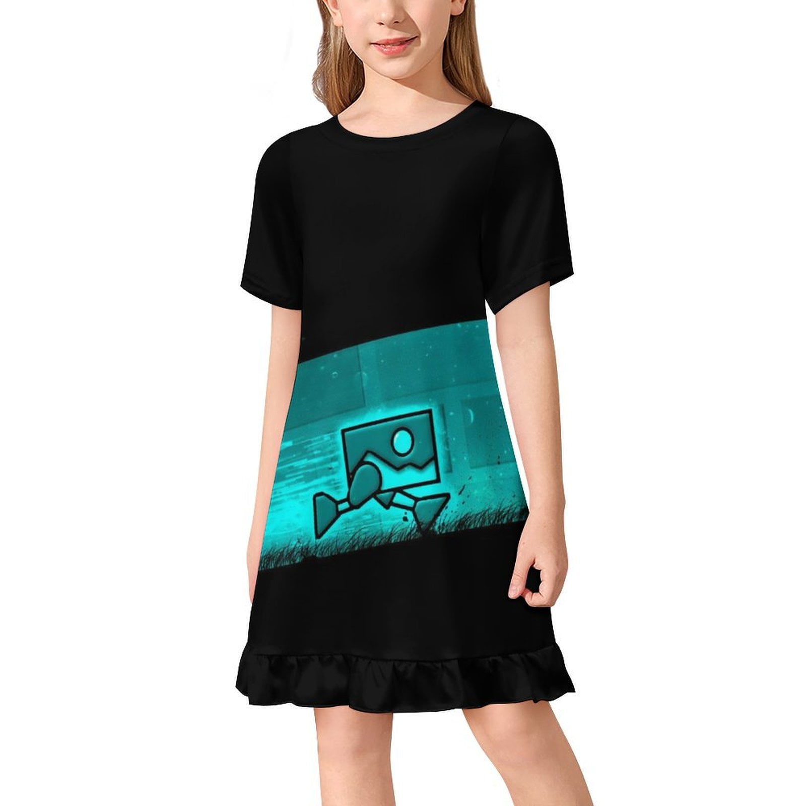 Geometry Dash Robot Children's Short Sleeved Dress 3D Printed Classical ...