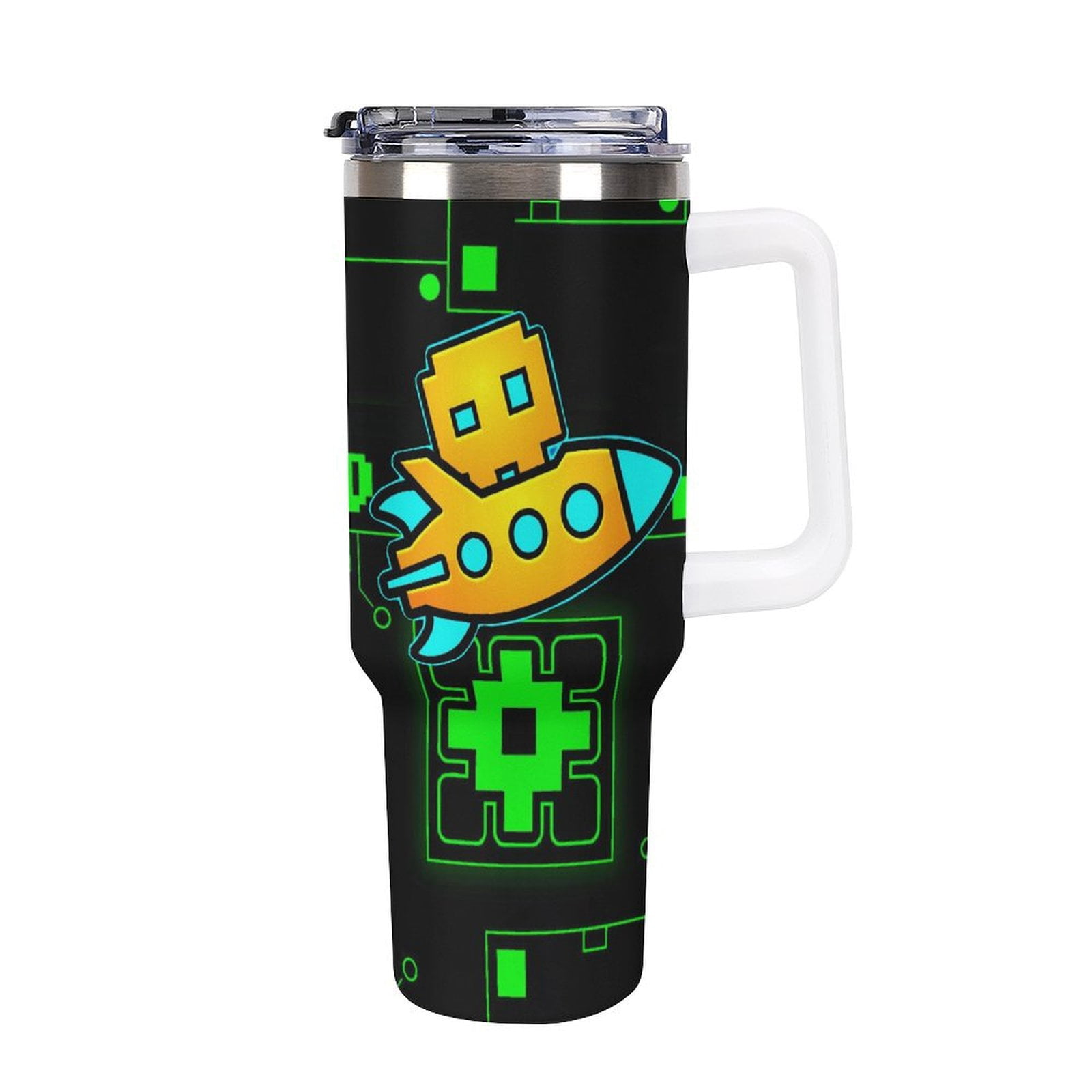 Geometry Dash Spaceship Car Cup Tumbler with Handle & Straw 40Oz ...