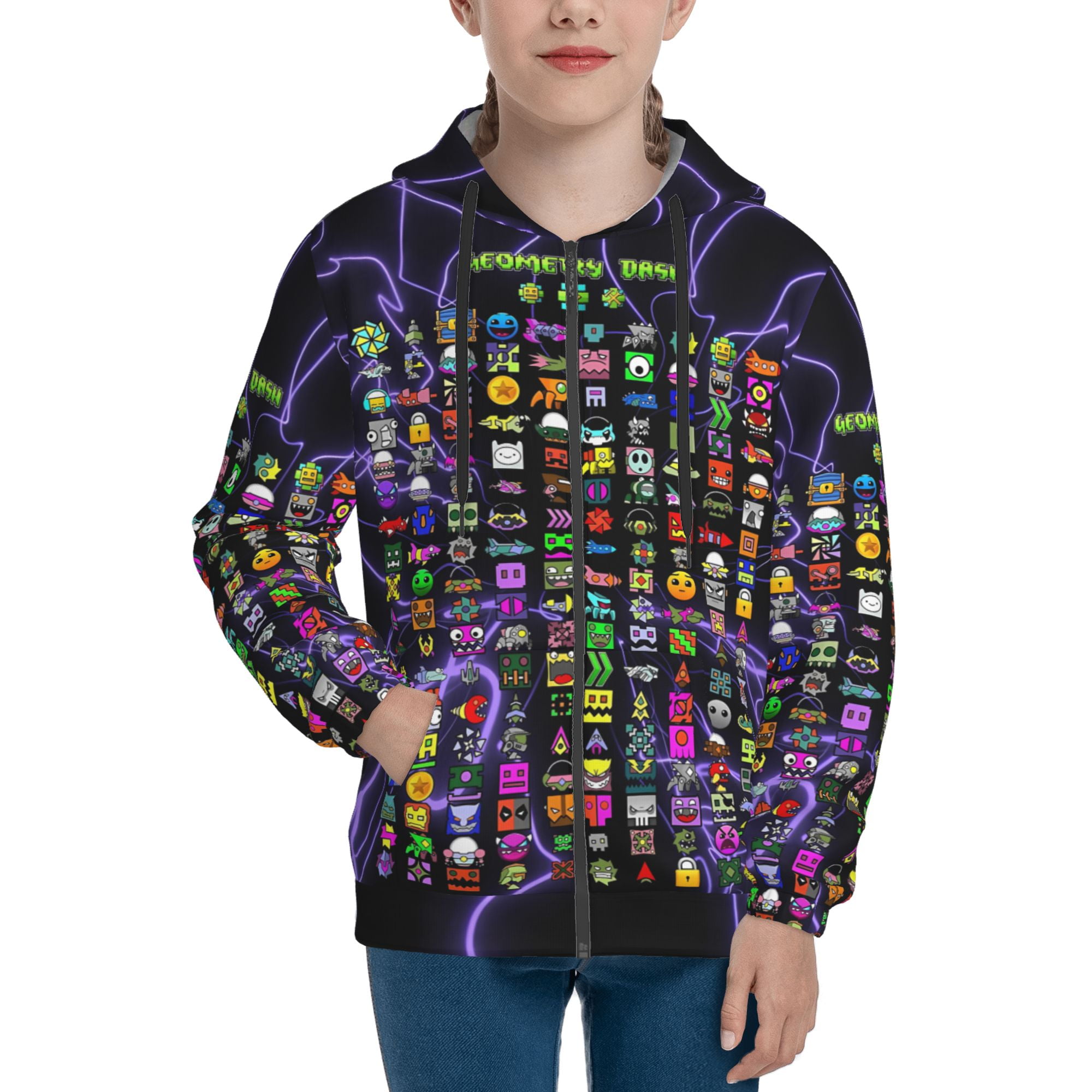 Geometry Dash Teens Boys Girls Zip Up Hoodies 3d Print Long Sleeve ...