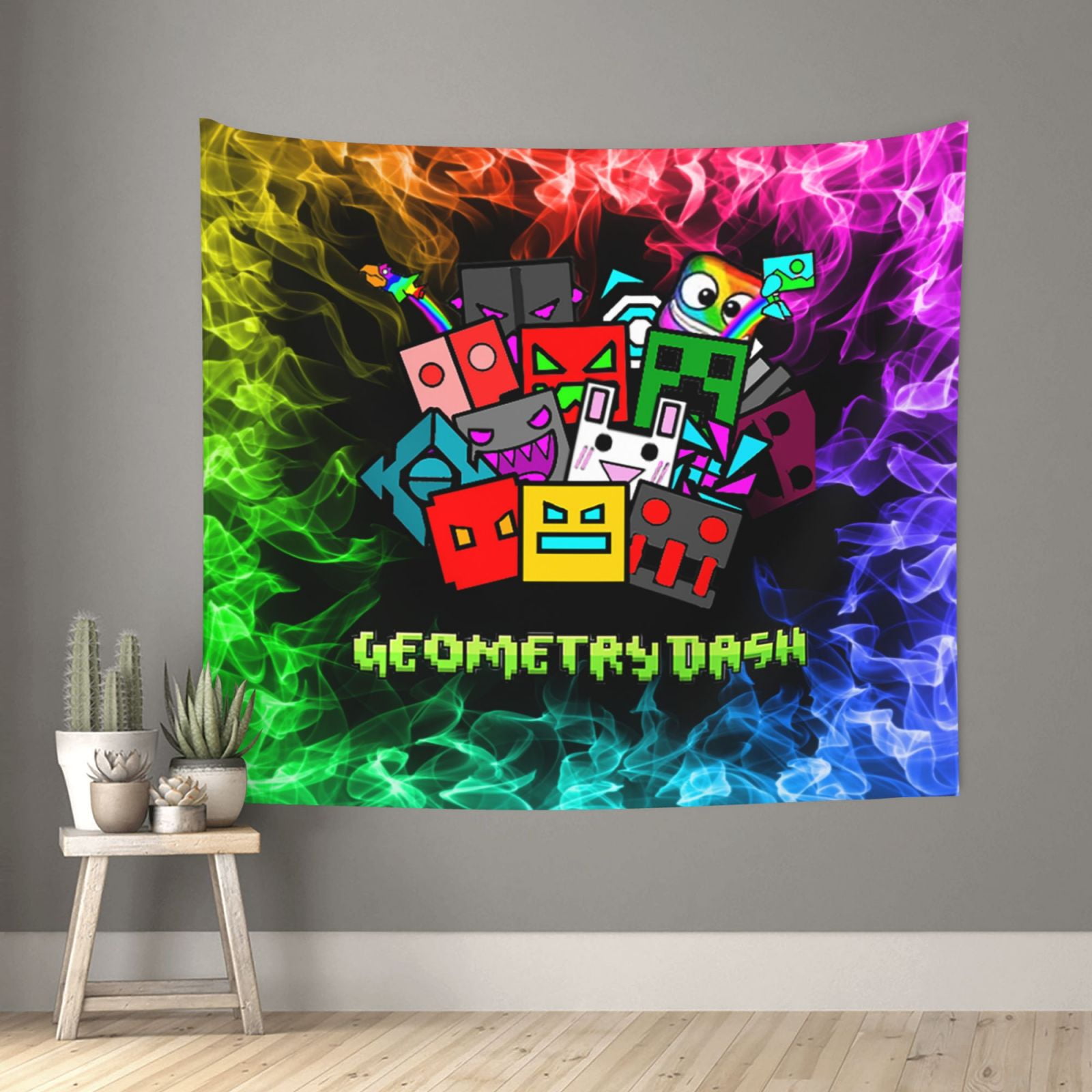 Geometry Dash Wall Tapestry Anime Poster For Bedroom Aesthetics Funny ...