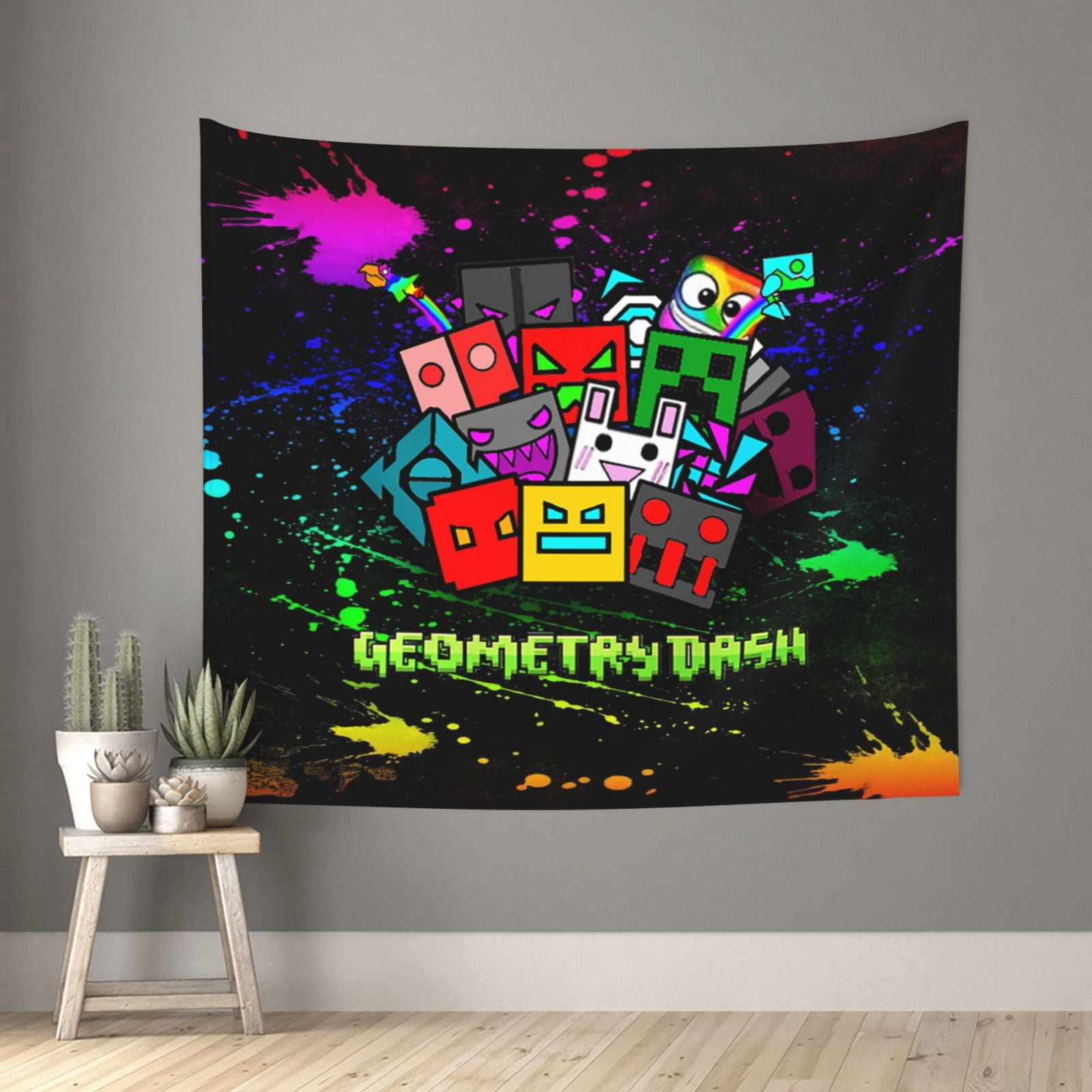 Geometry Dash Wall Tapestry Anime Poster For Bedroom Aesthetics Funny ...