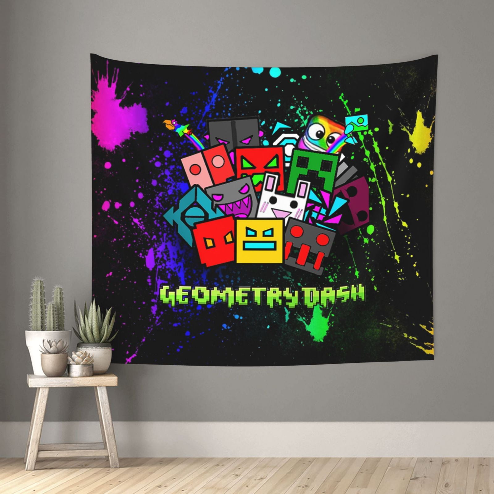 Geometry Dash Wall Tapestry Anime Poster For Bedroom Aesthetics Funny ...