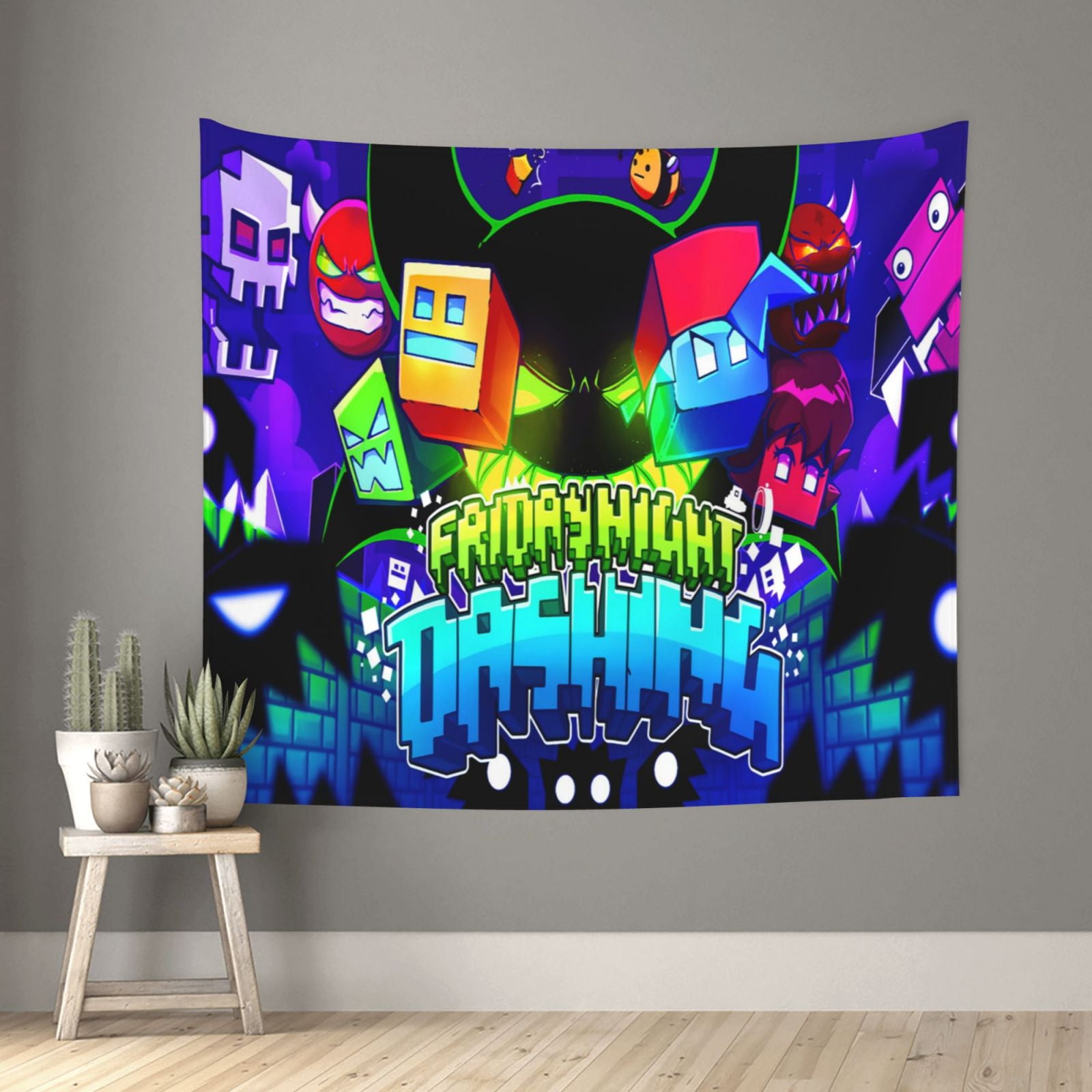 Geometry Dash Wall Tapestry Anime Poster For Bedroom Aesthetics Funny ...