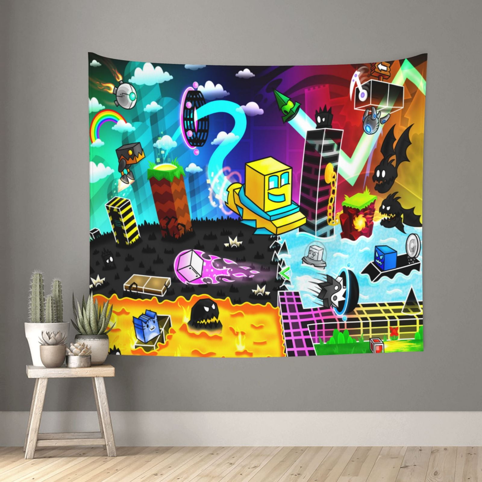 Geometry Dash Wall Tapestry Anime Poster For Bedroom Aesthetics Funny ...