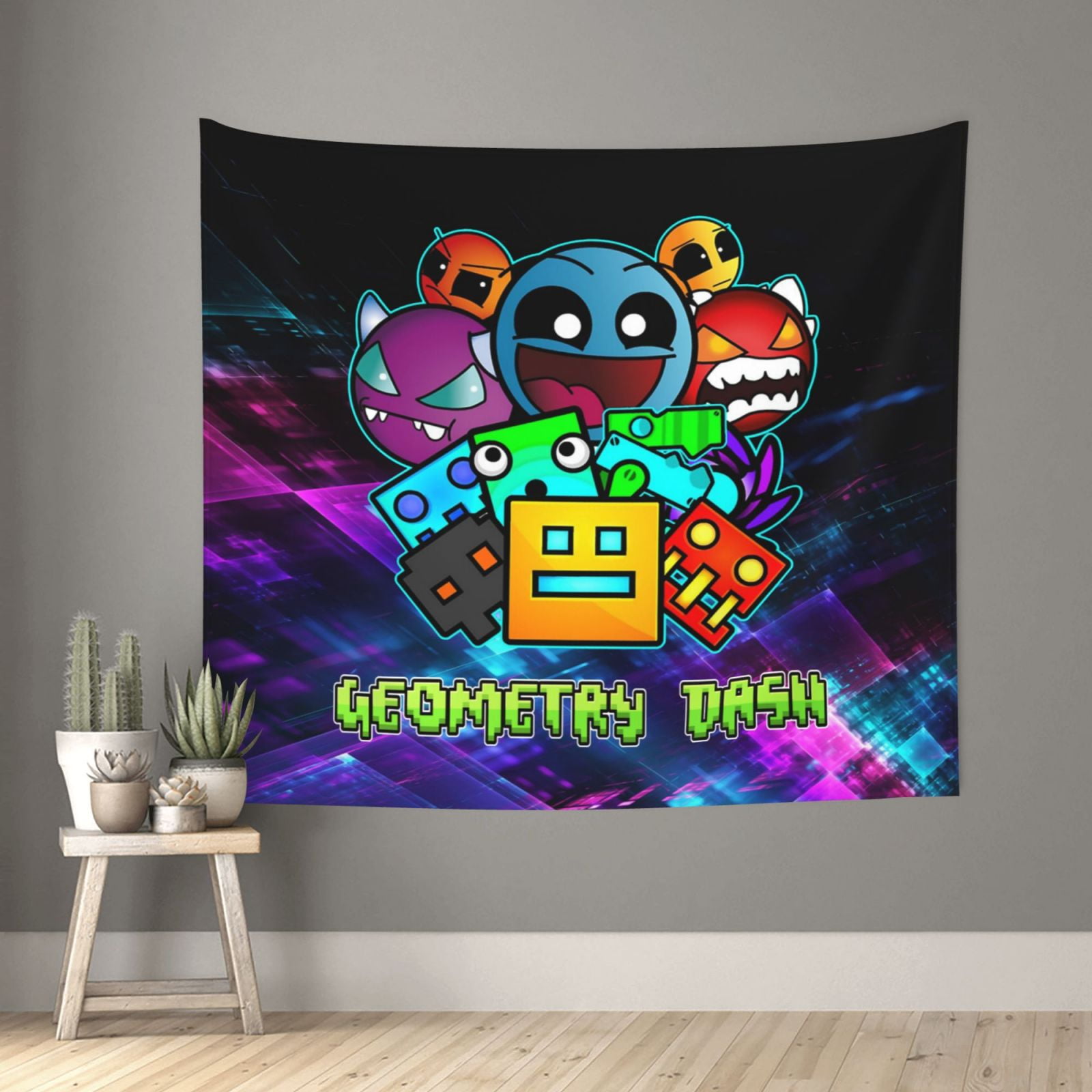 Geometry Dash Wall Tapestry Anime Poster For Bedroom Aesthetics Funny ...