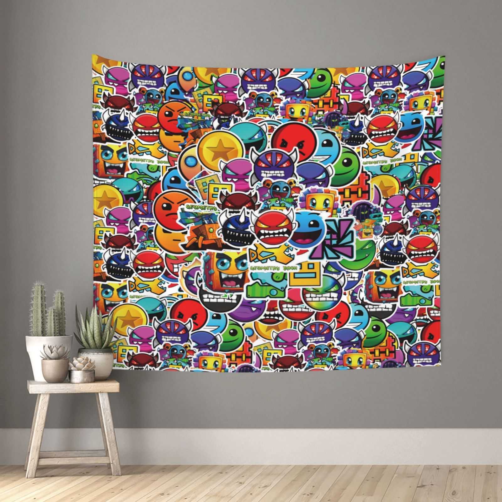 Geometry Dash Wall Tapestry Anime Poster For Bedroom Aesthetics Funny ...