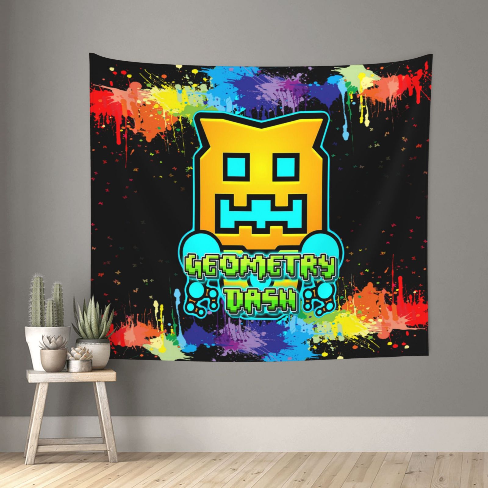 Geometry Dash Wall Tapestry Anime Poster For Bedroom Aesthetics Funny ...