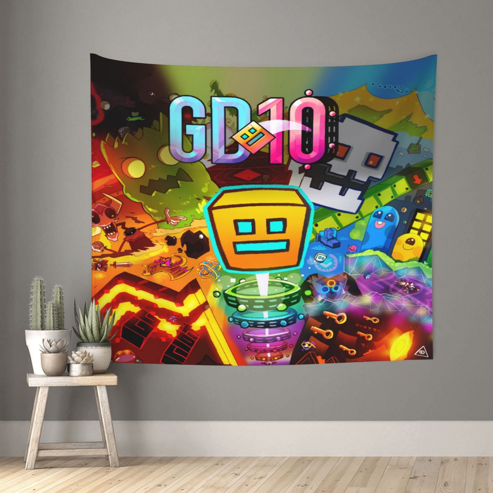 Geometry Dash Wall Tapestry Anime Poster For Bedroom Aesthetics Funny ...