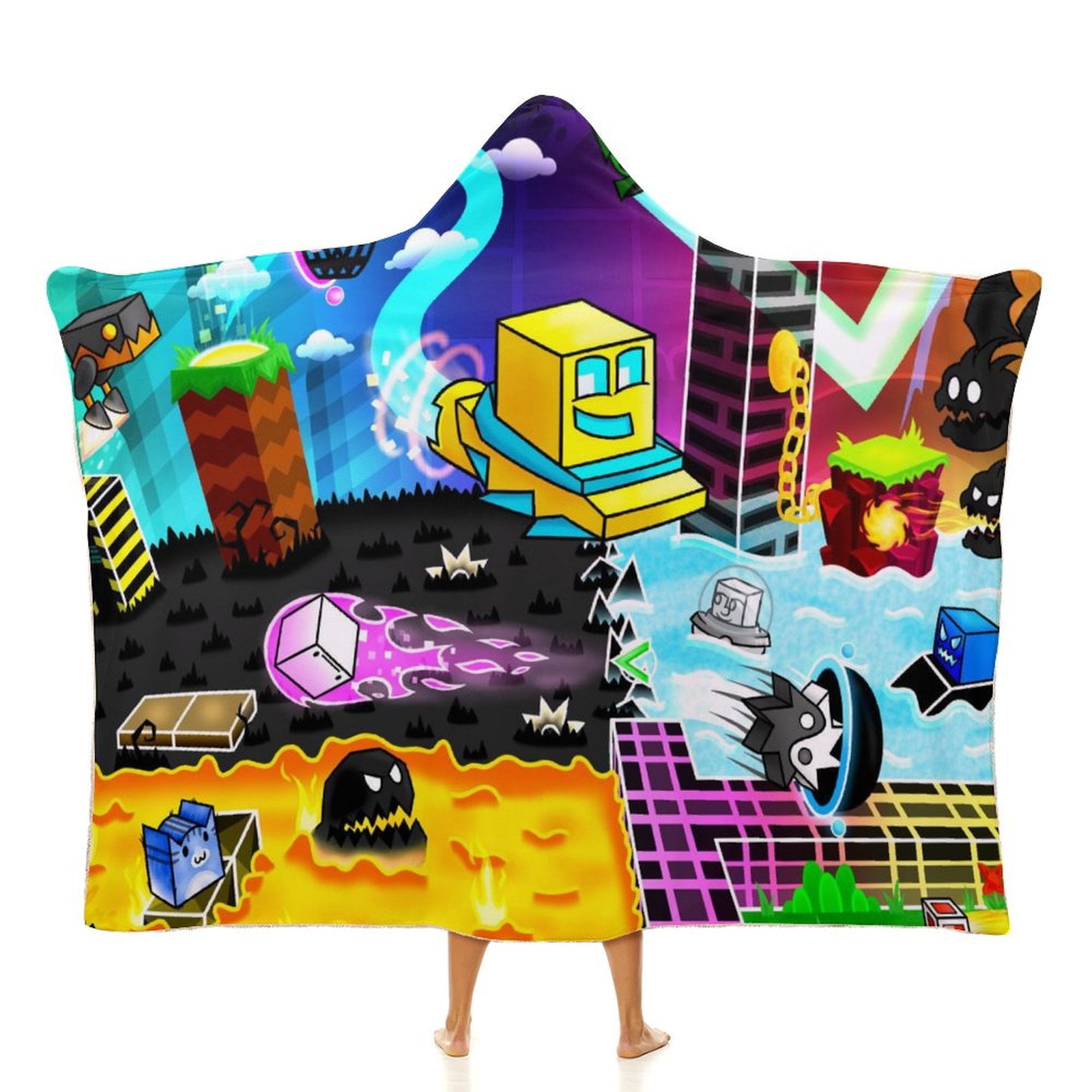 Geometry Dash Wearable Blanket Fuzzy Fluffy Blanket Cloak Hooded ...