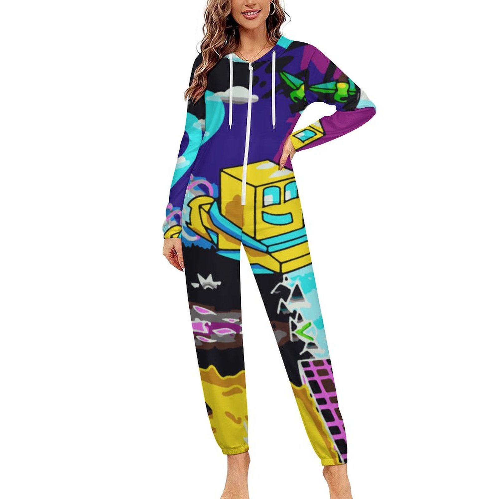 Geometry Dash Womens Mens Hooded Jumpsuit - Zip Up One Piece Pajamas ...