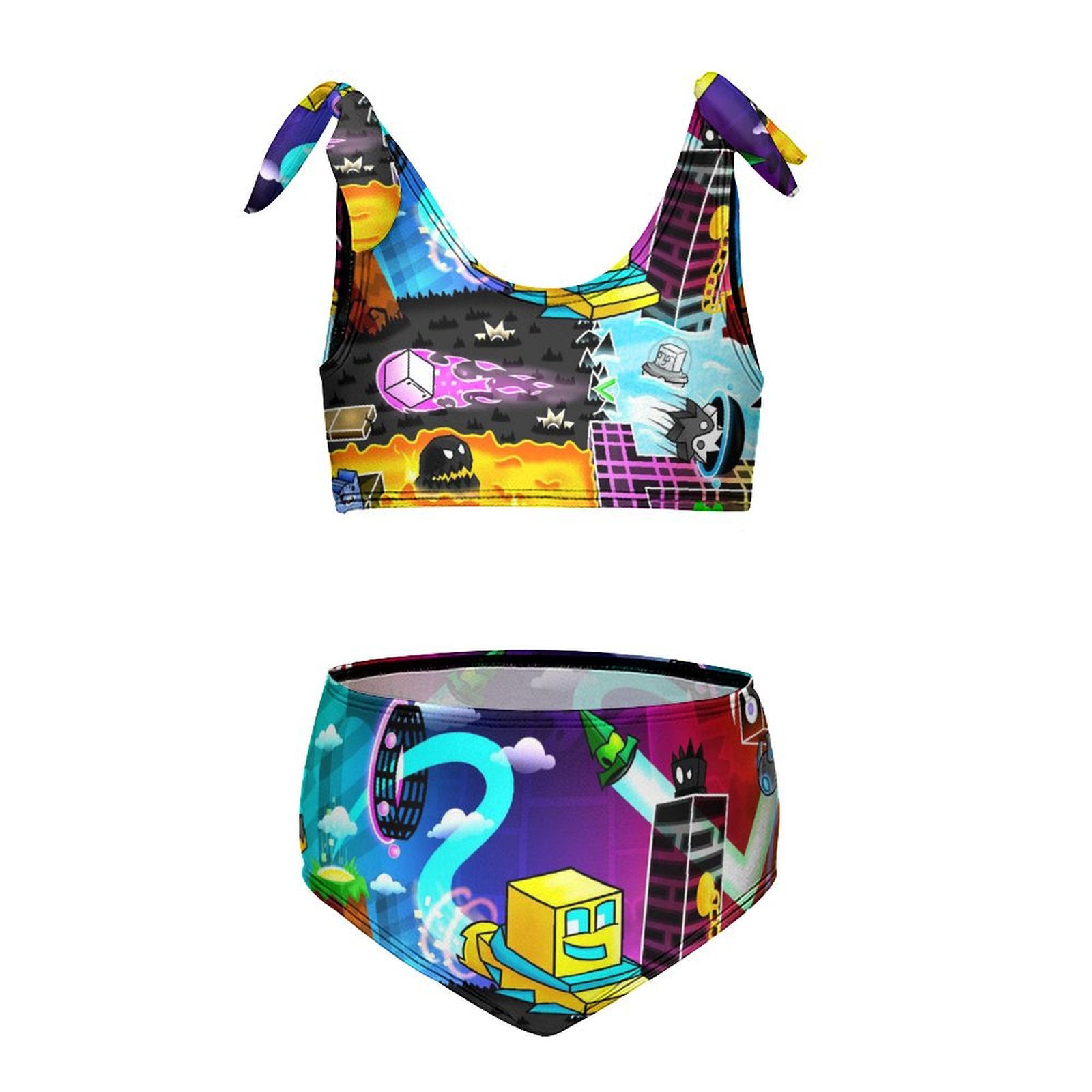 Geometry Dash World Girls Swimsuits Set 2pcs Summer Holiday Bathing ...