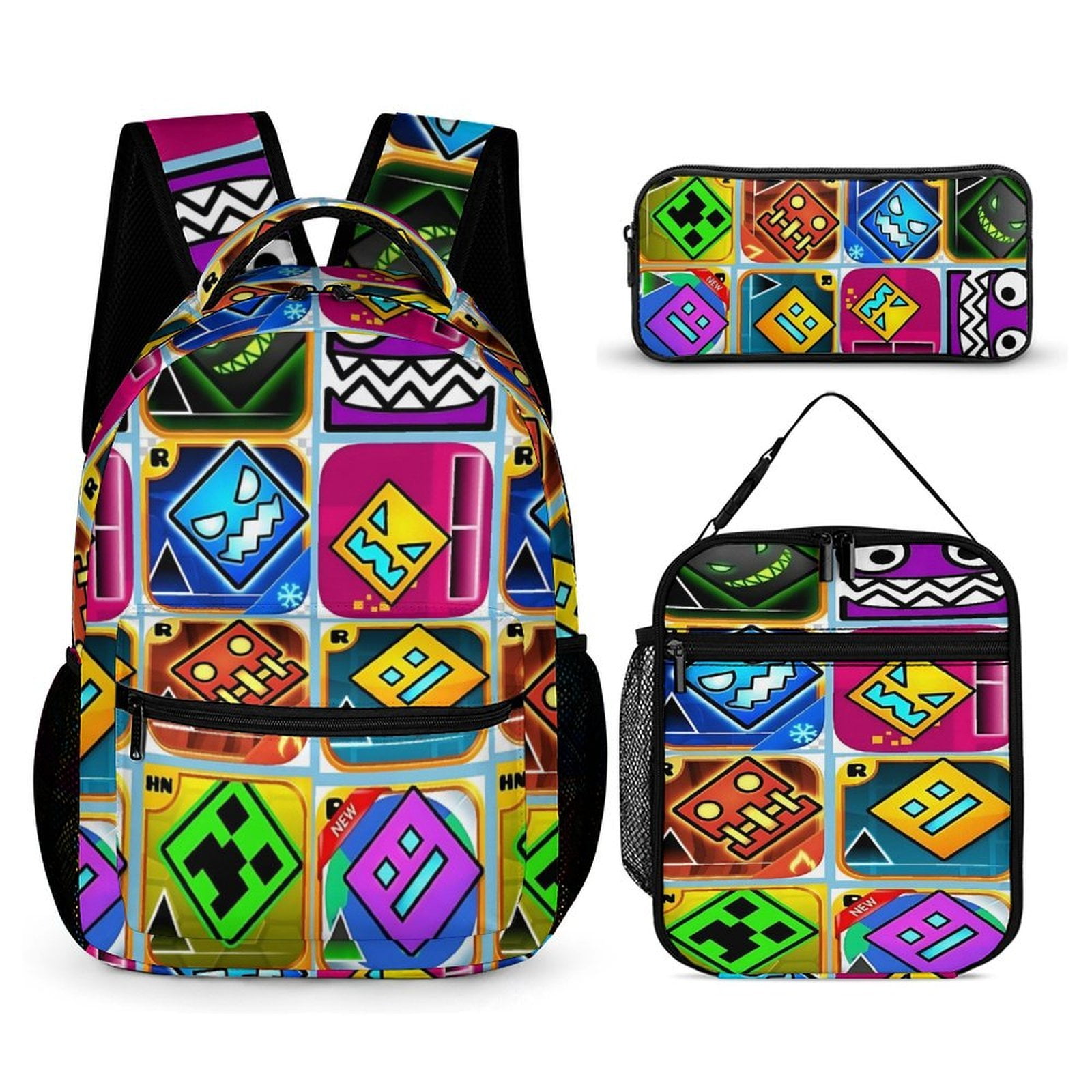 Geometry Dash13 3 Piece Backpack Set Anime Casual Daypack with Lunch ...