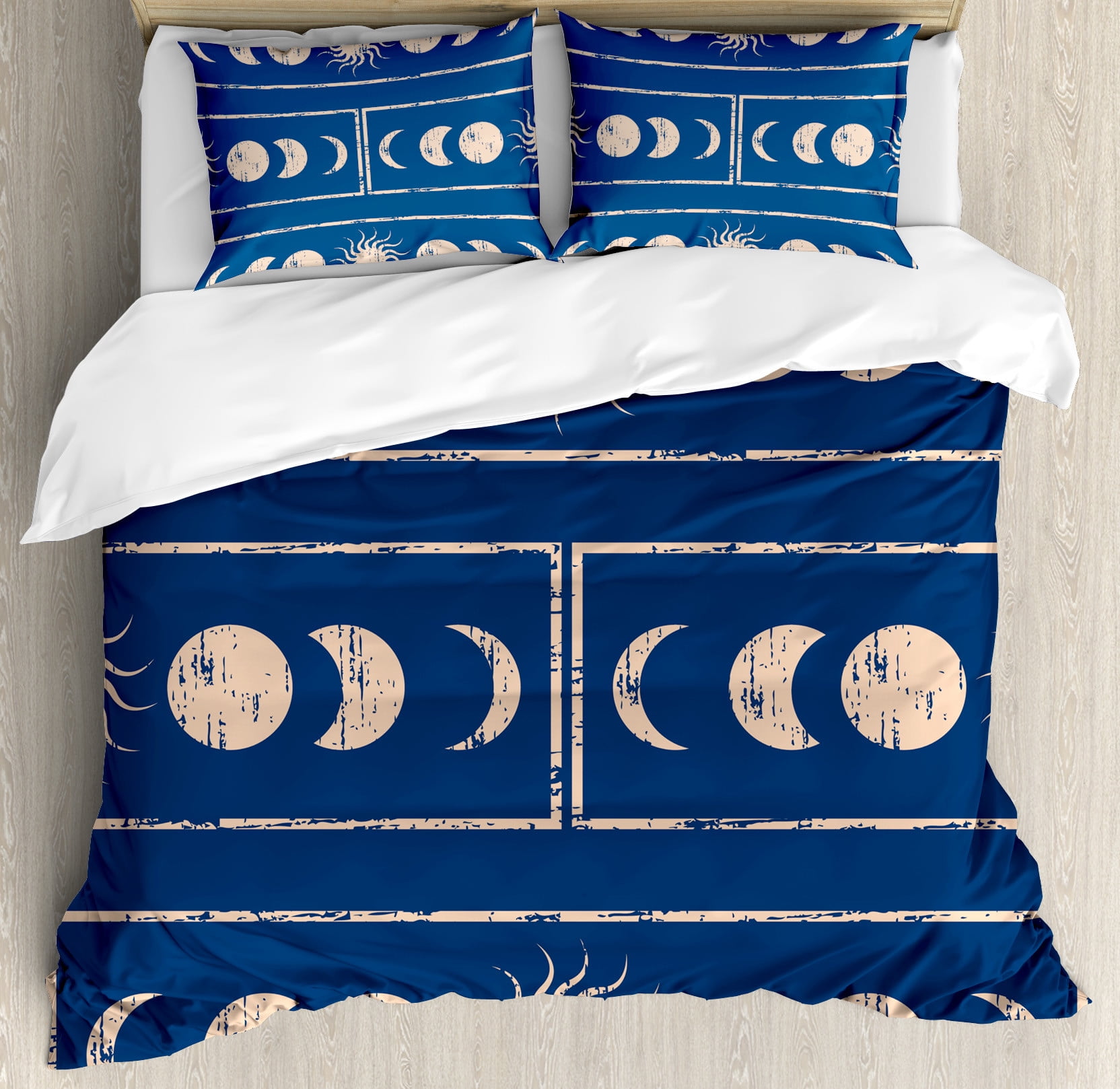 Geometry Duvet Cover Set, Grungy Display Design of Planetary Sun Moon ...