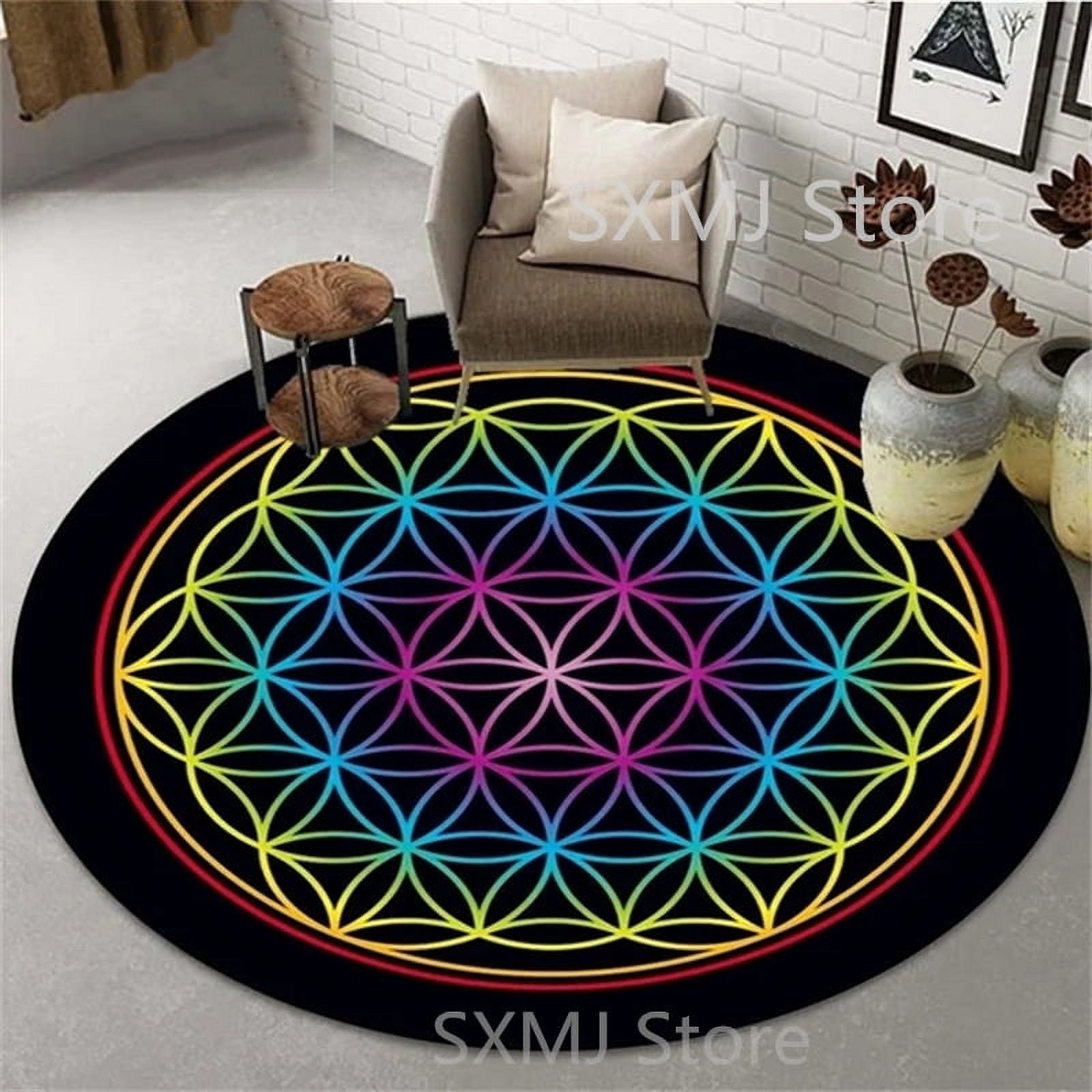 Geometry Flower of Life Sacred Planet Round Rug Carpet Cushion Bedroom ...