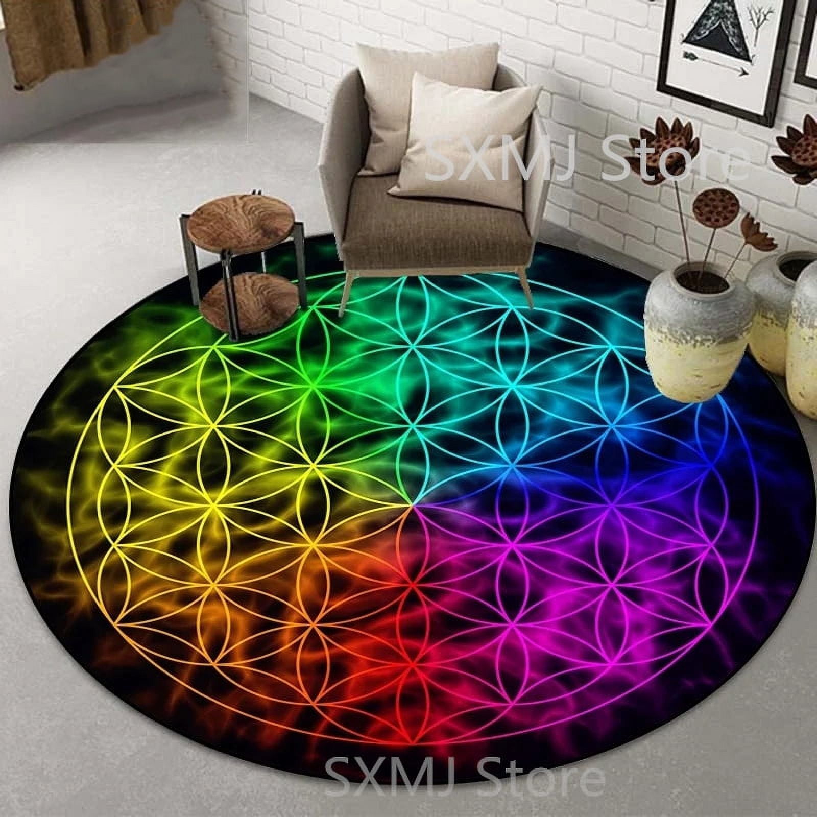 Geometry Flower of Life Sacred Planet Round Rug Carpet Cushion Bedroom ...