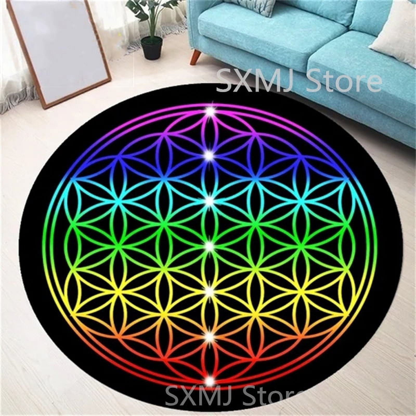 Geometry Flower of Life Sacred Planet Round Rug Carpet Cushion Bedroom ...