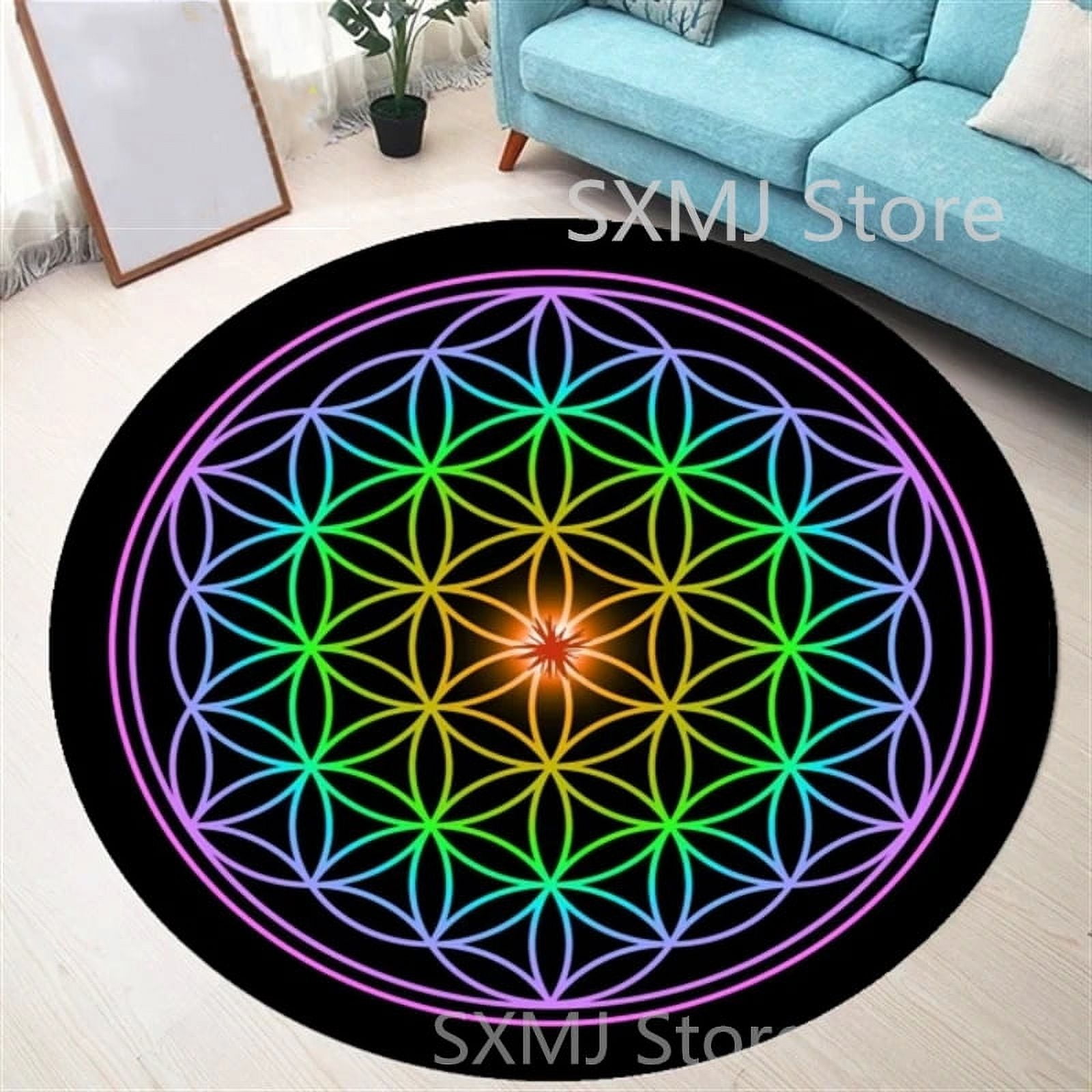 Geometry Flower of Life Sacred Planet Round Rug Carpet Cushion Bedroom ...