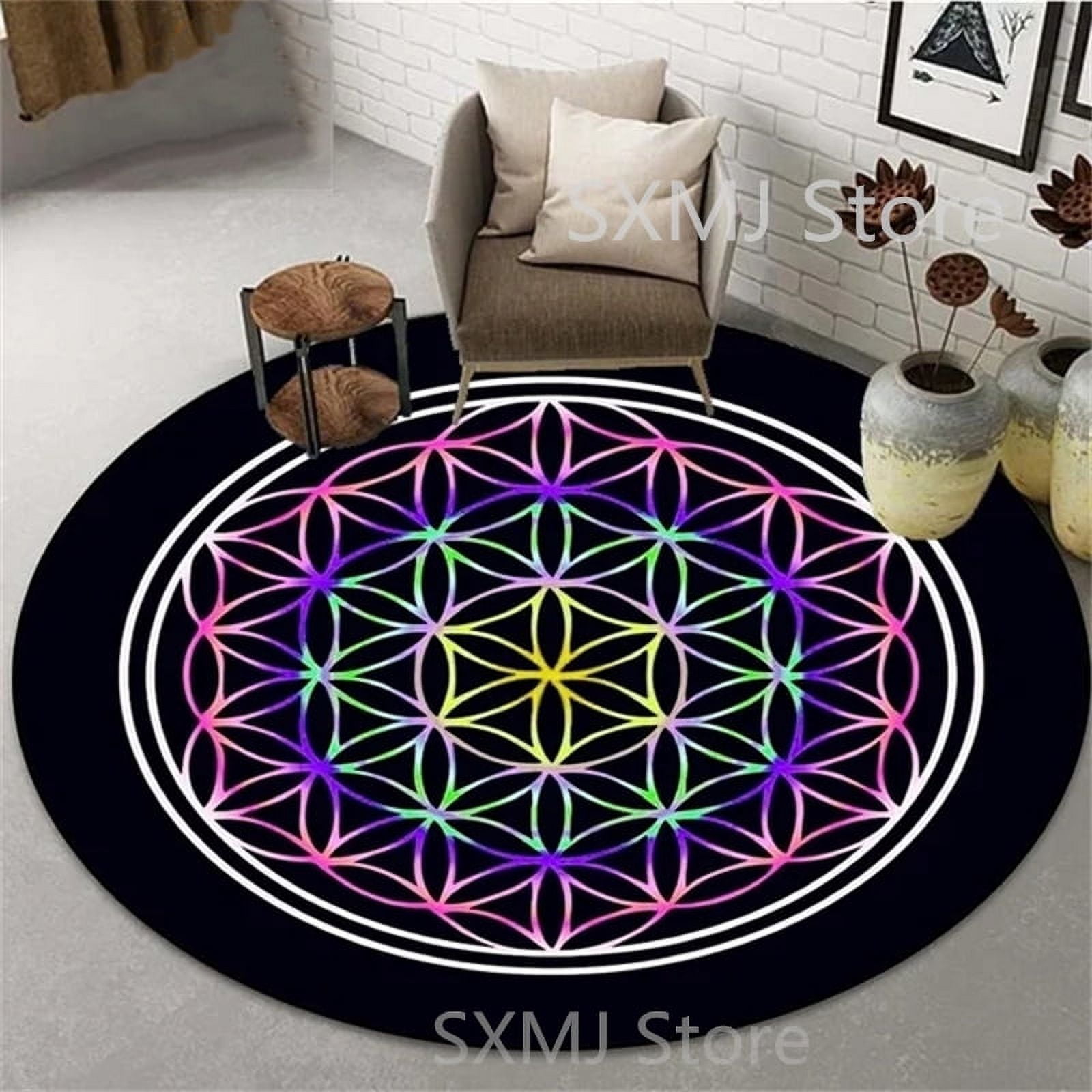 Geometry Flower of Life Sacred Planet Round Rug Carpet Cushion Bedroom ...