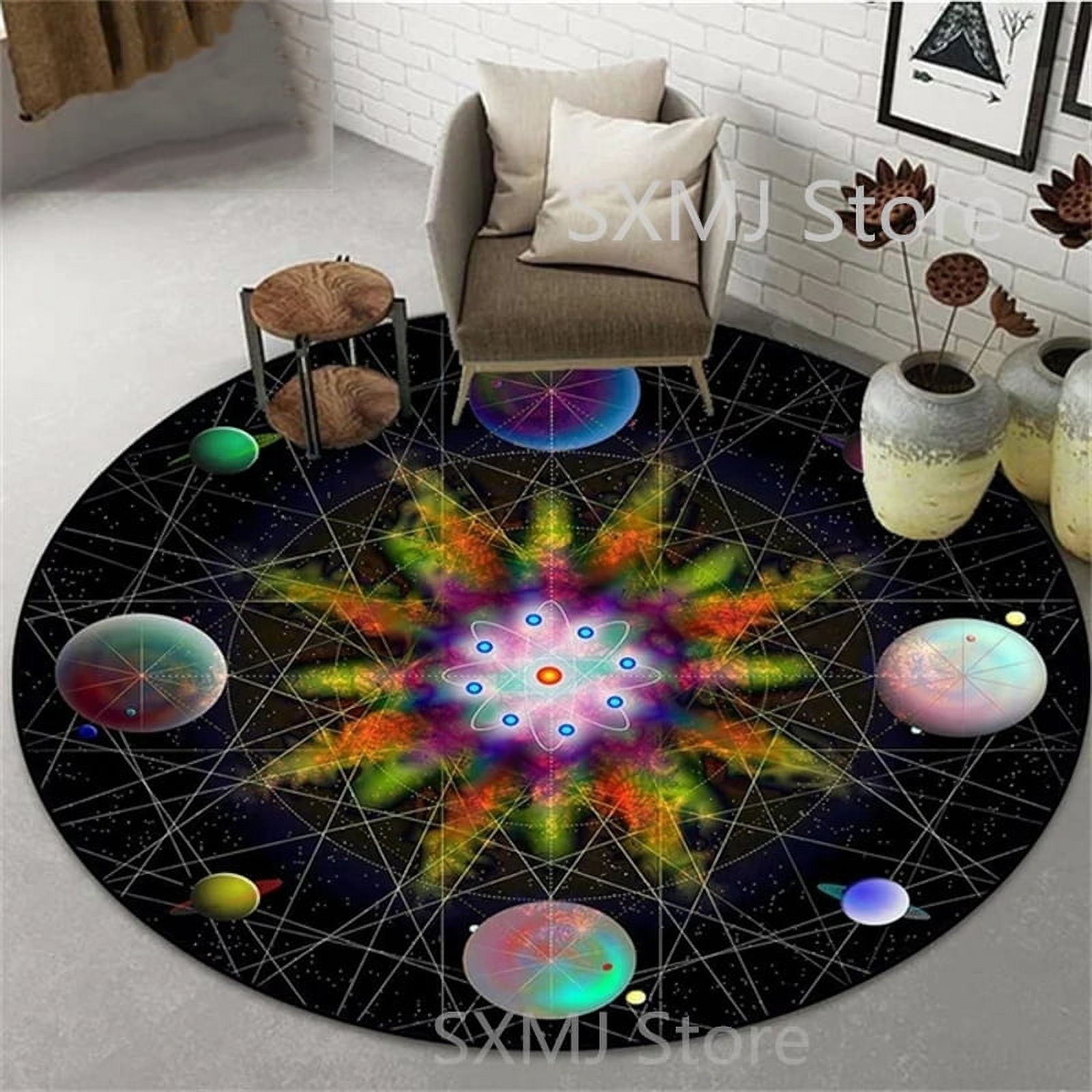 Geometry Flower of Life Sacred Planet Round Rug Carpet Cushion Bedroom ...