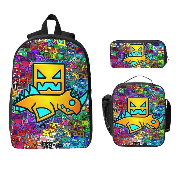 Geometry Game Dash Backpack Set, 3 Piece Backpack Set With Lunch Box ...