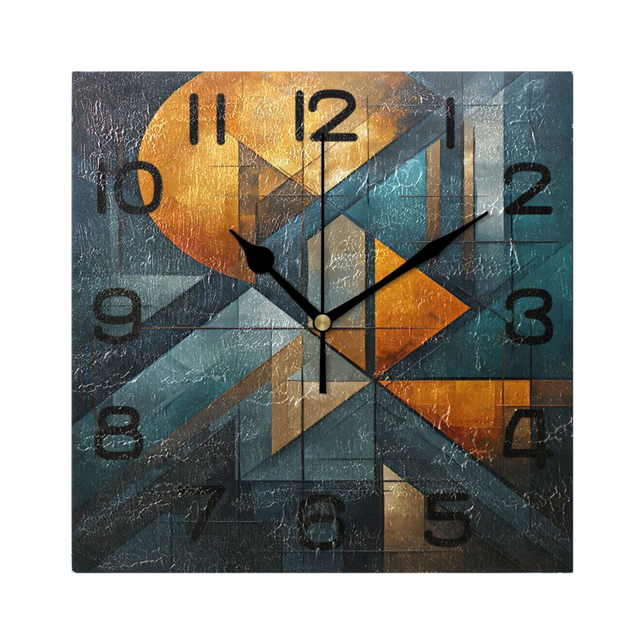 Geometry Lines Wall Clock Square Silent Non-Ticking Battery Operated ...