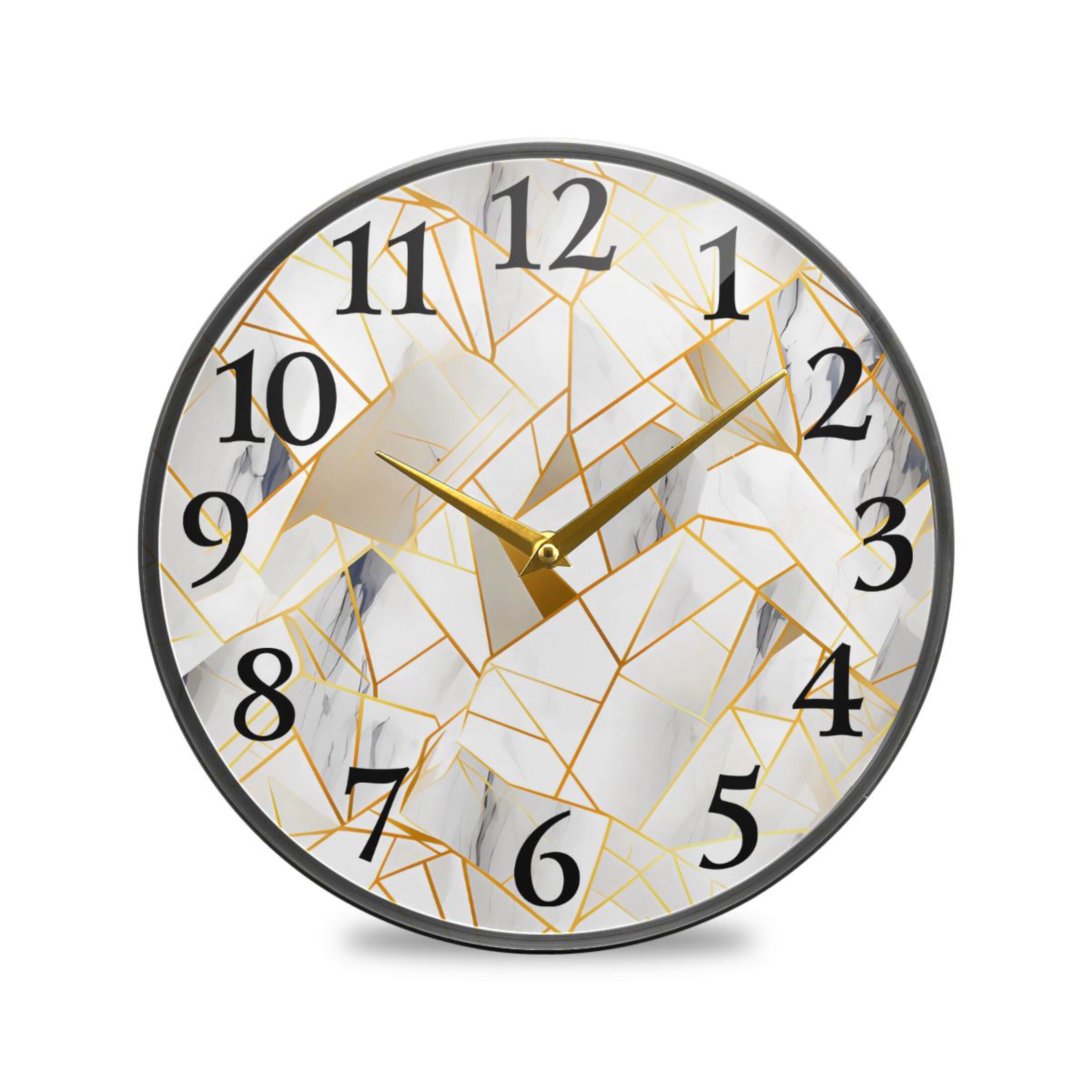 Geometry Marble Wall Clocks Battery Operated 9.5 Inch Round Clock ...