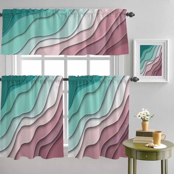 Geometry Modern Lines Art Curtain Tier and Valance Set 3 Piece, Ombre ...